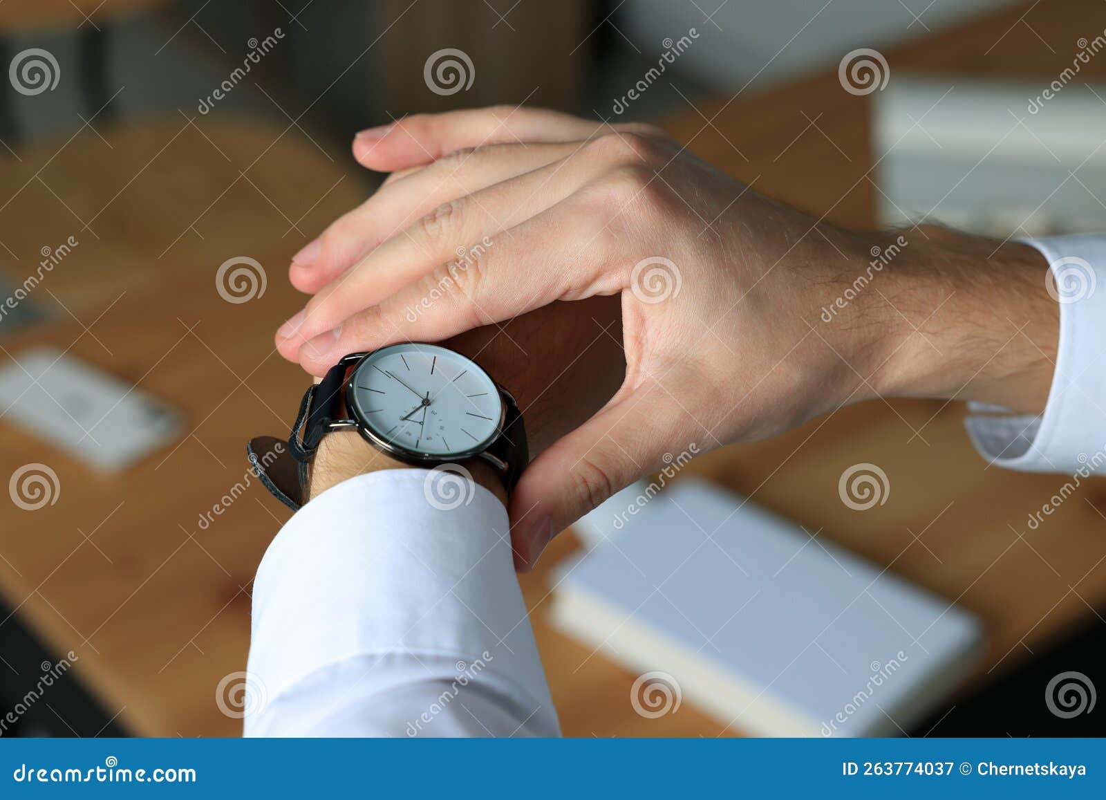 Man Checking Time in Office, Closeup. Being Late Stock Image - Image of ...