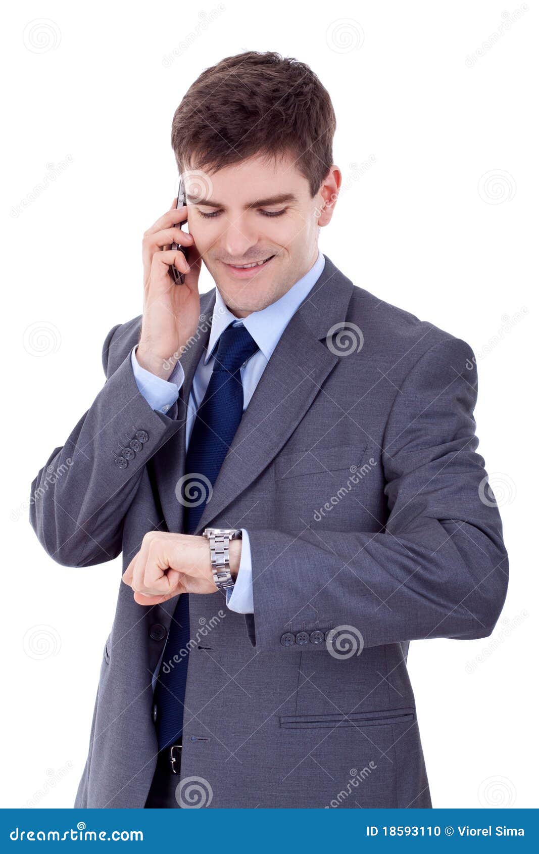 Man Checking Time while Speaking on Cellphone Stock Photo - Image of ...