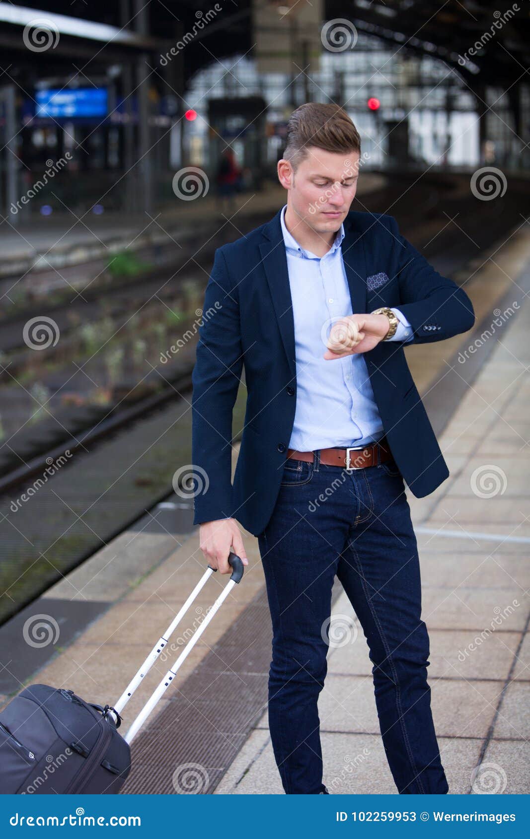 Man Checking the Time and Waiting for Train Stock Image - Image of ...