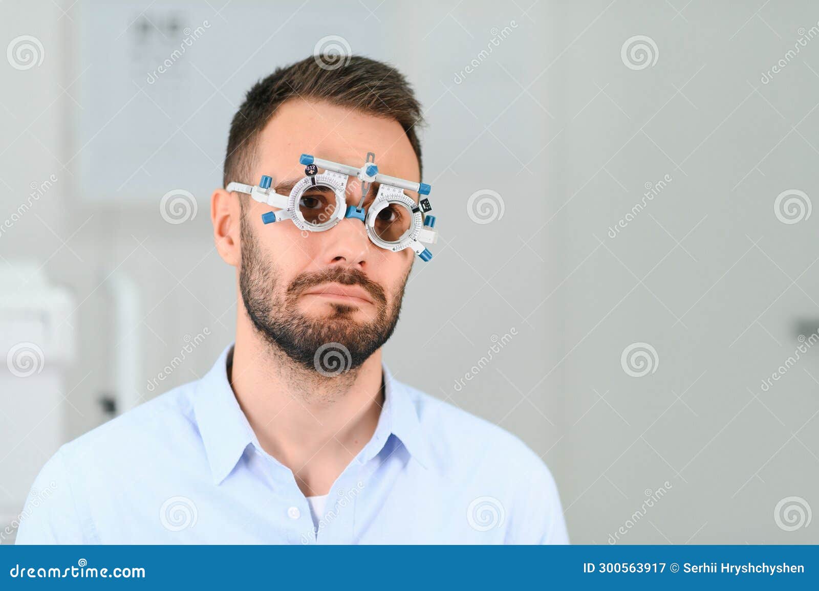 Man Checking Up Vision with Special Ophthalmic Glasses Stock Image ...