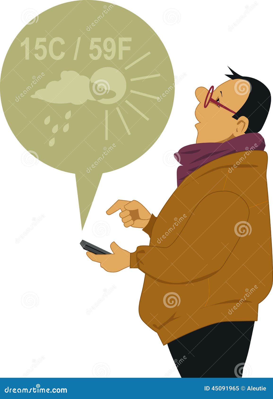 Man Checking the Weather on His Smart-phone Stock Vector - Illustration ...