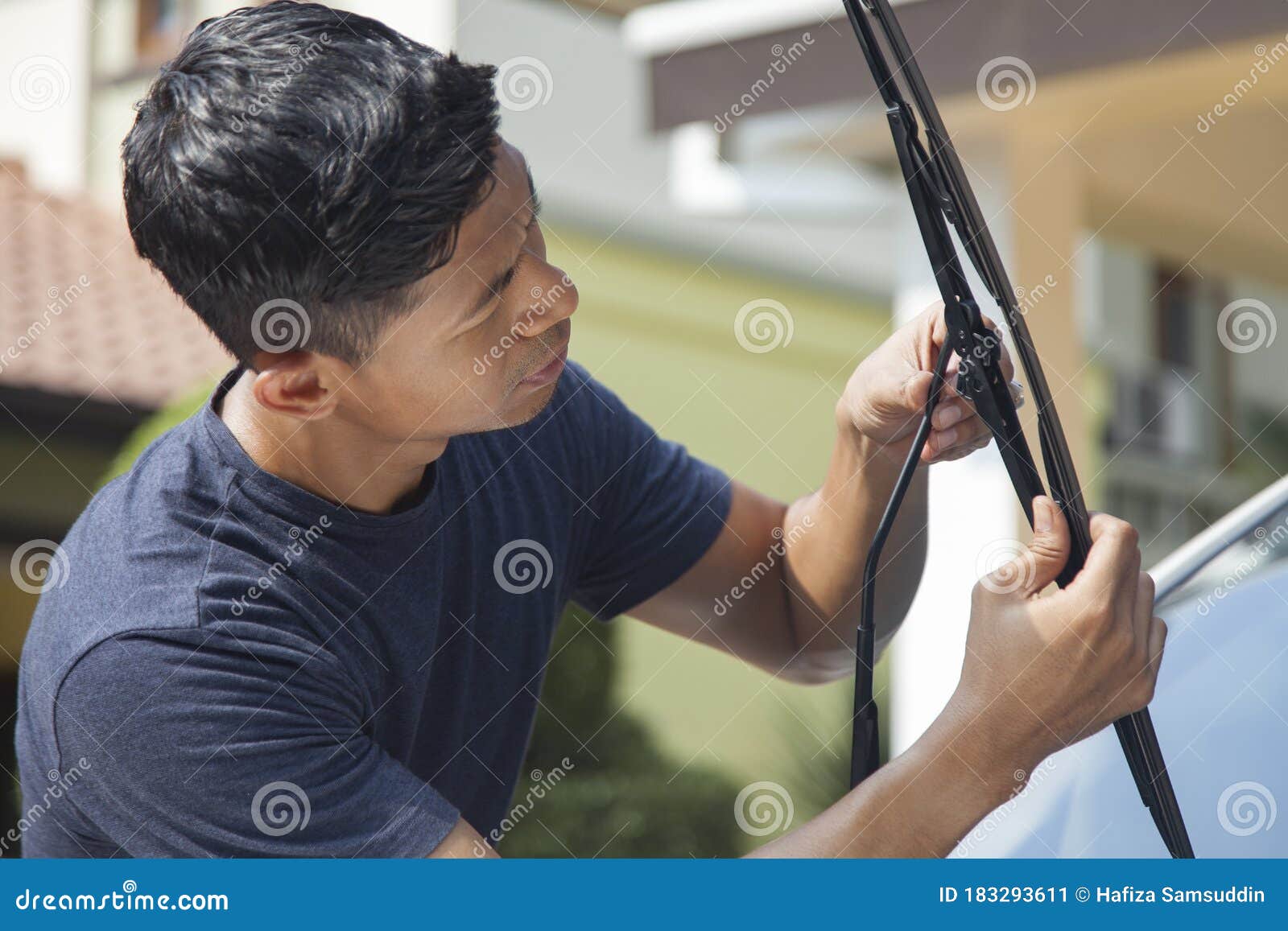 Man Checking Windshield Wiper Stock Image - Image of replacing ...