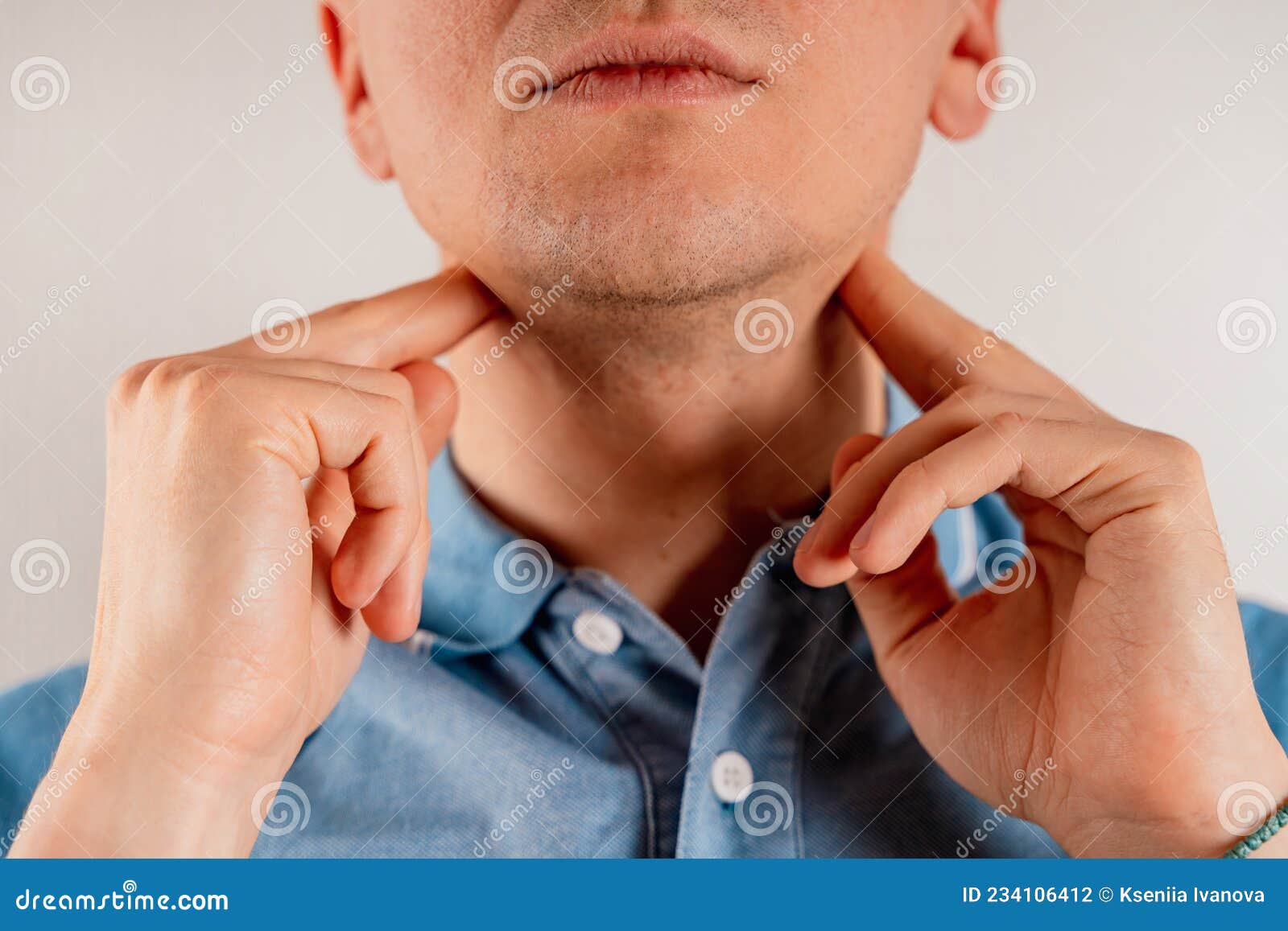A Man Checks the Lymph Nodes on His Neck Stock Photo - Image of female ...
