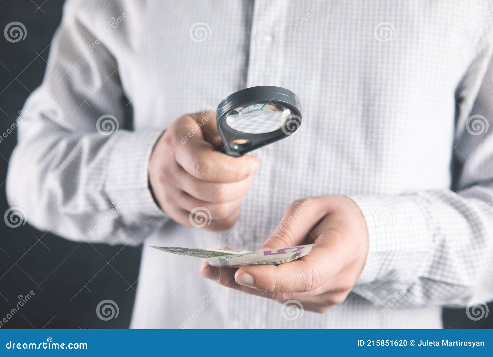 Man Checks Money with a Magnifying Glass Stock Photo - Image of ideas ...