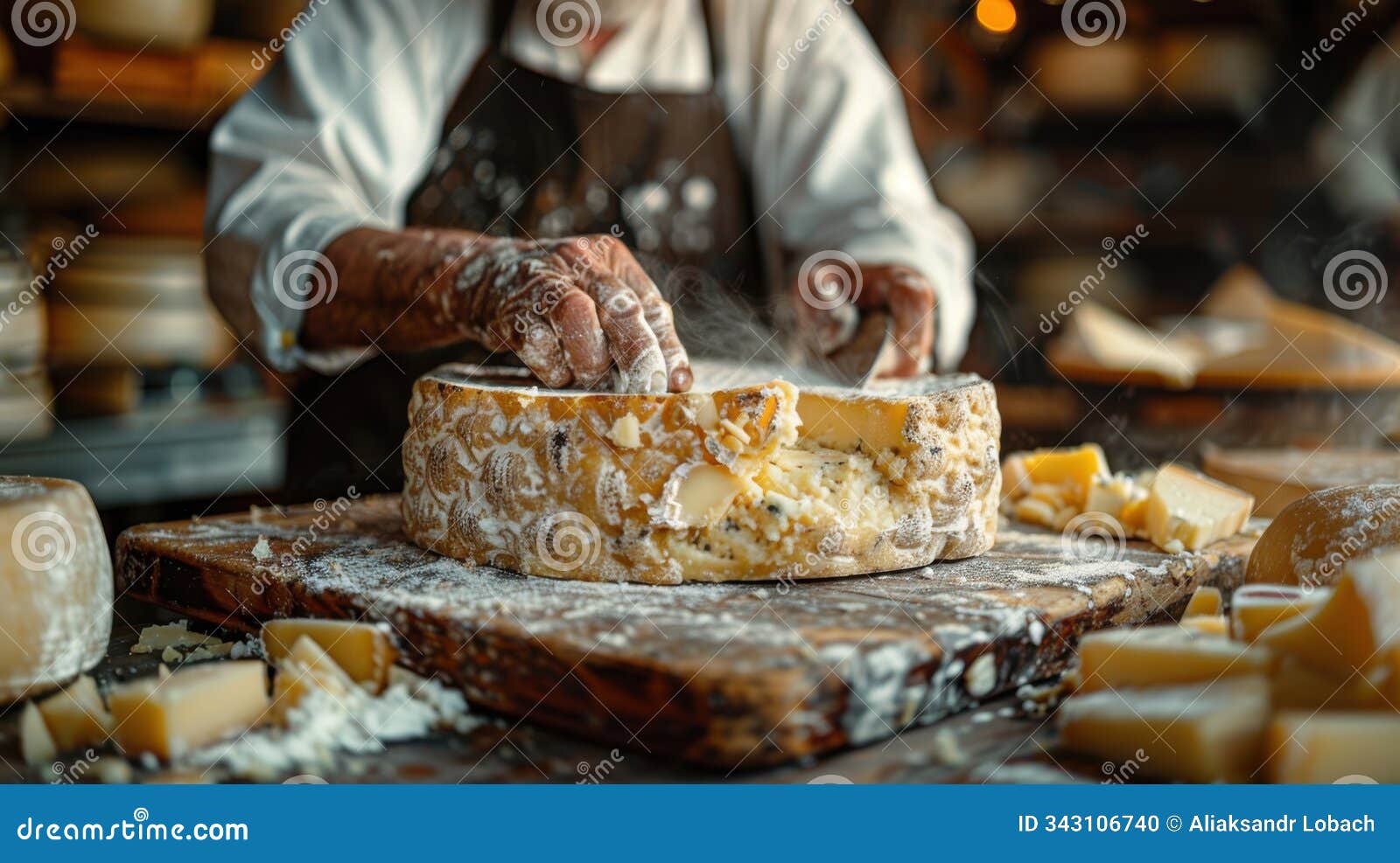A Man is a Cheese Maker Who Makes Delicious Cheese in a Cheese Factory ...