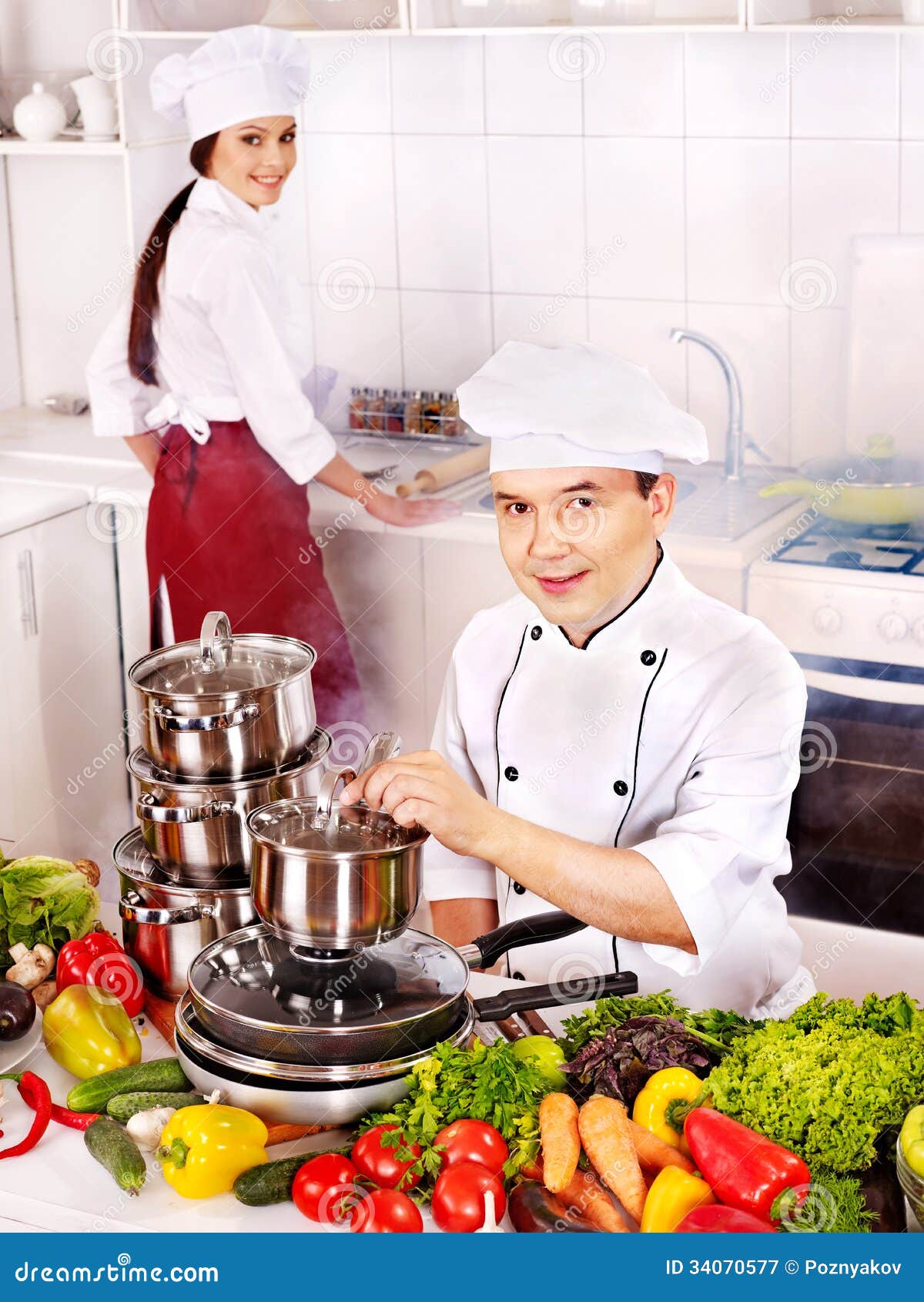 Man in Chef Hat Cooking Chicken Stock Image - Image of home, food: 34070577