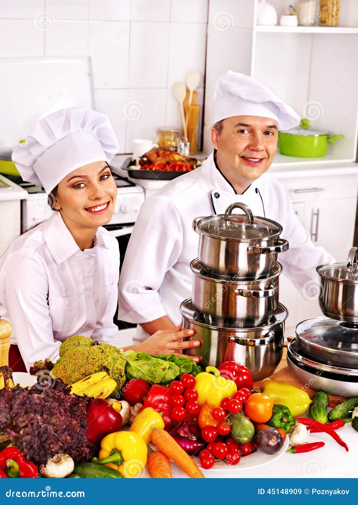 Man in Chef Hat Cooking Chicken Stock Image - Image of home, pepper ...