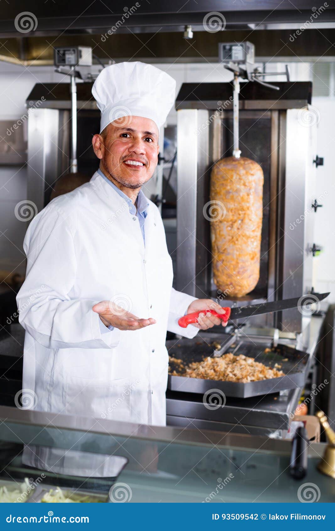 Man Chef Serving Fresh Kebab Stock Photo - Image of kebab, male: 93509542