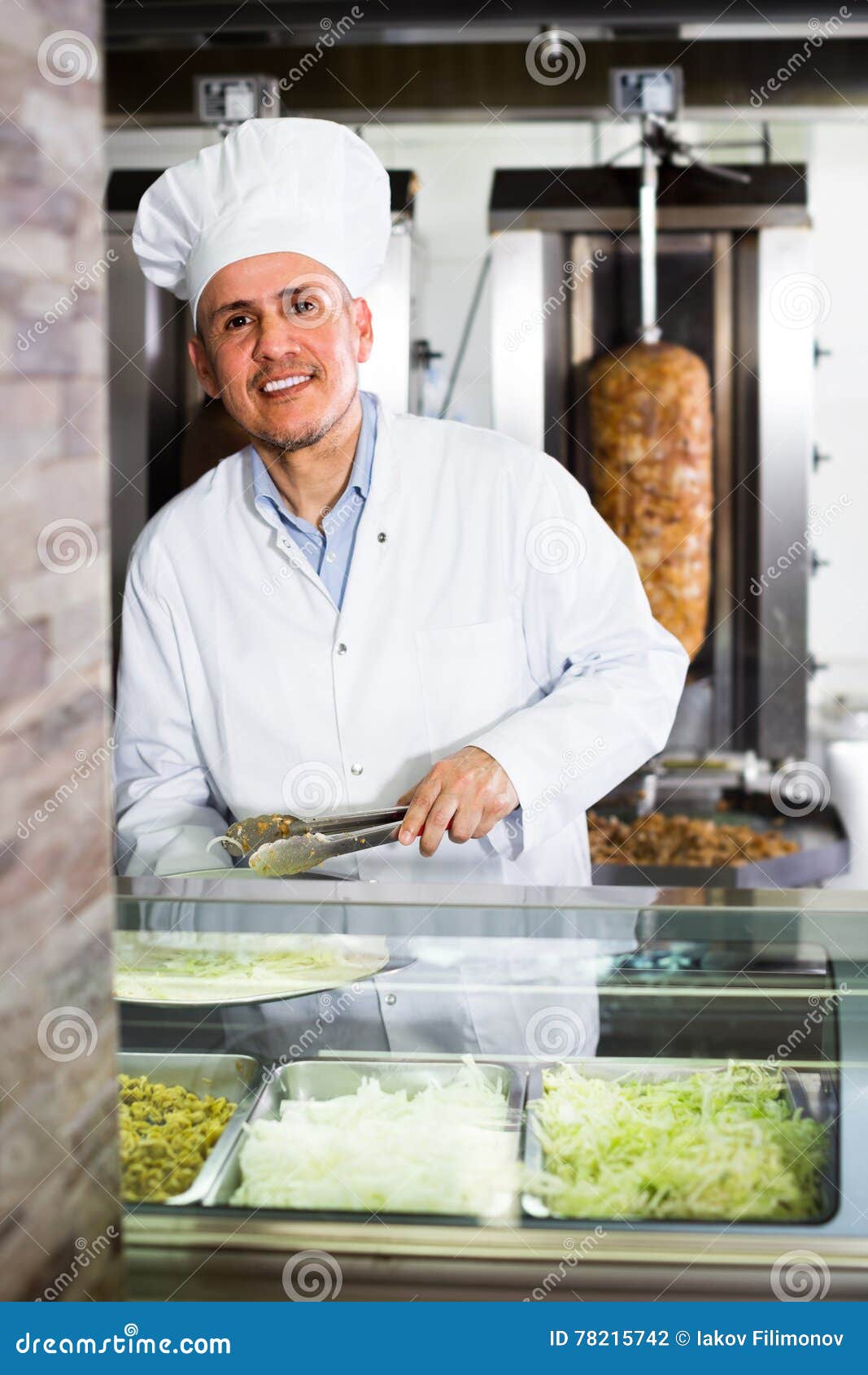 Man Chef Serving Fresh Kebab Stock Photo - Image of caucasian, meat ...