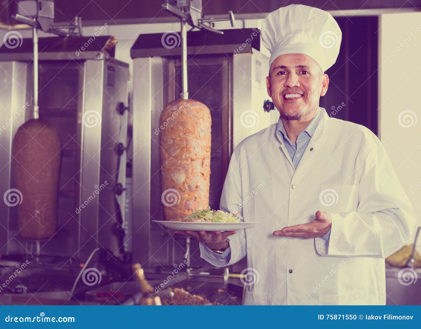 Man Chef Serving Fresh Kebab Stock Photo - Image of packing, bread ...