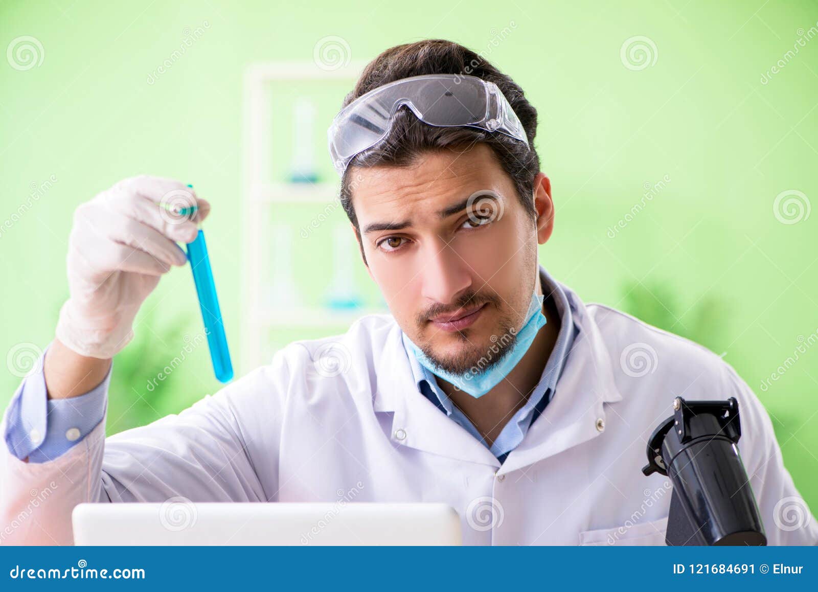The Man Chemist Working in the Lab Stock Image - Image of flask ...