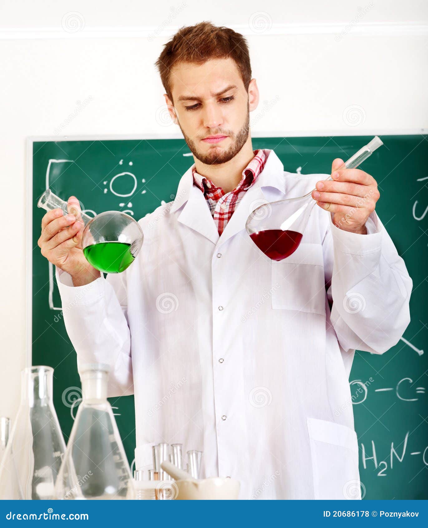 Man Chemistry Student with Flask. Stock Photo - Image of science, flask ...