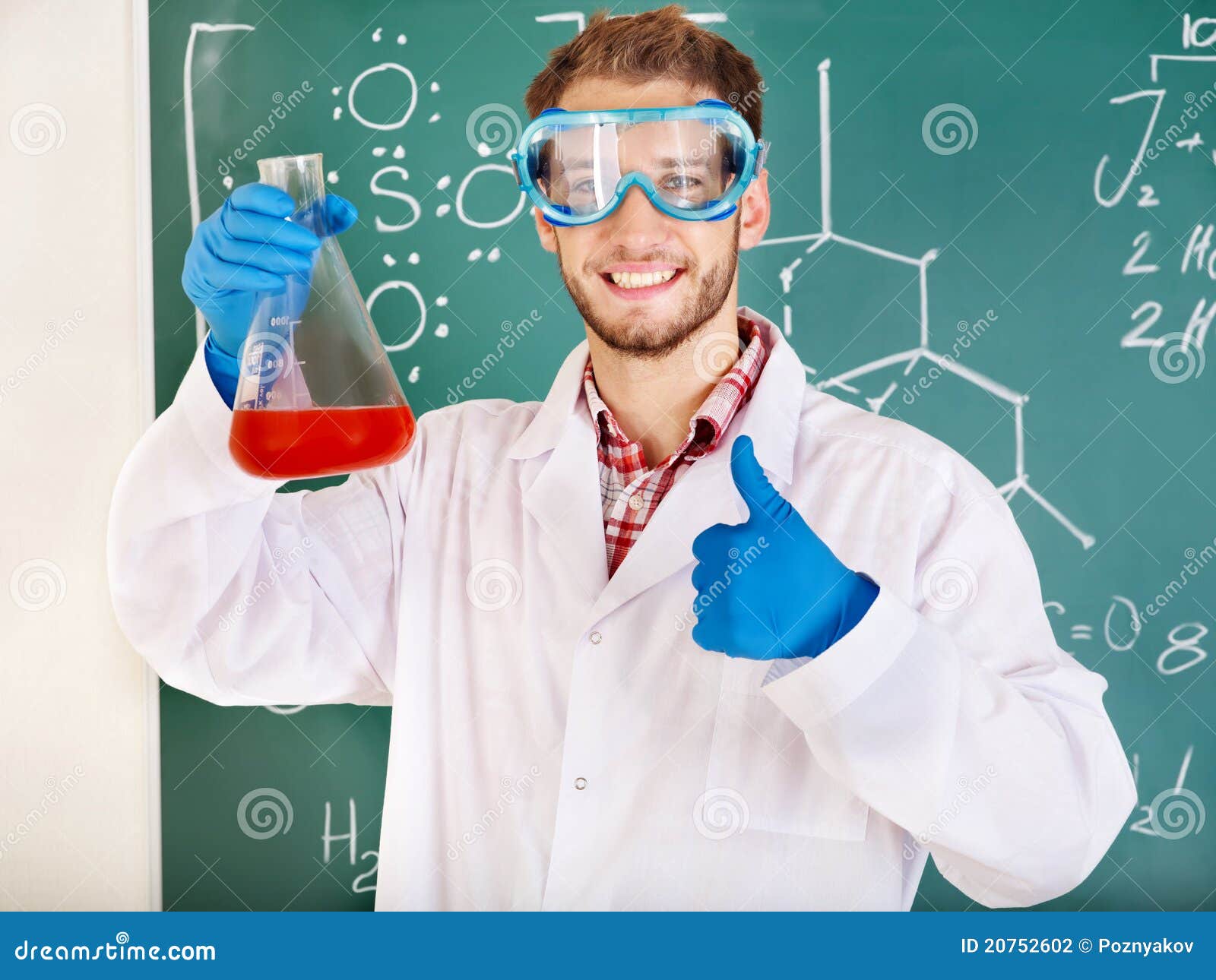 Man Chemistry Student with Flask. Stock Photo - Image of chalk ...