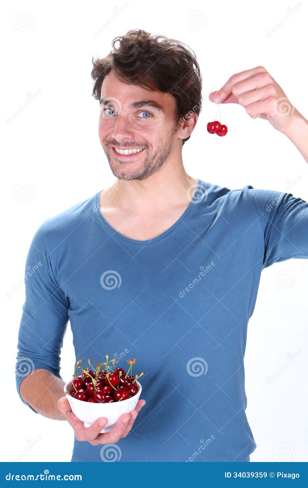 Man with cherry stock image. Image of juice, lovely, give - 34039359