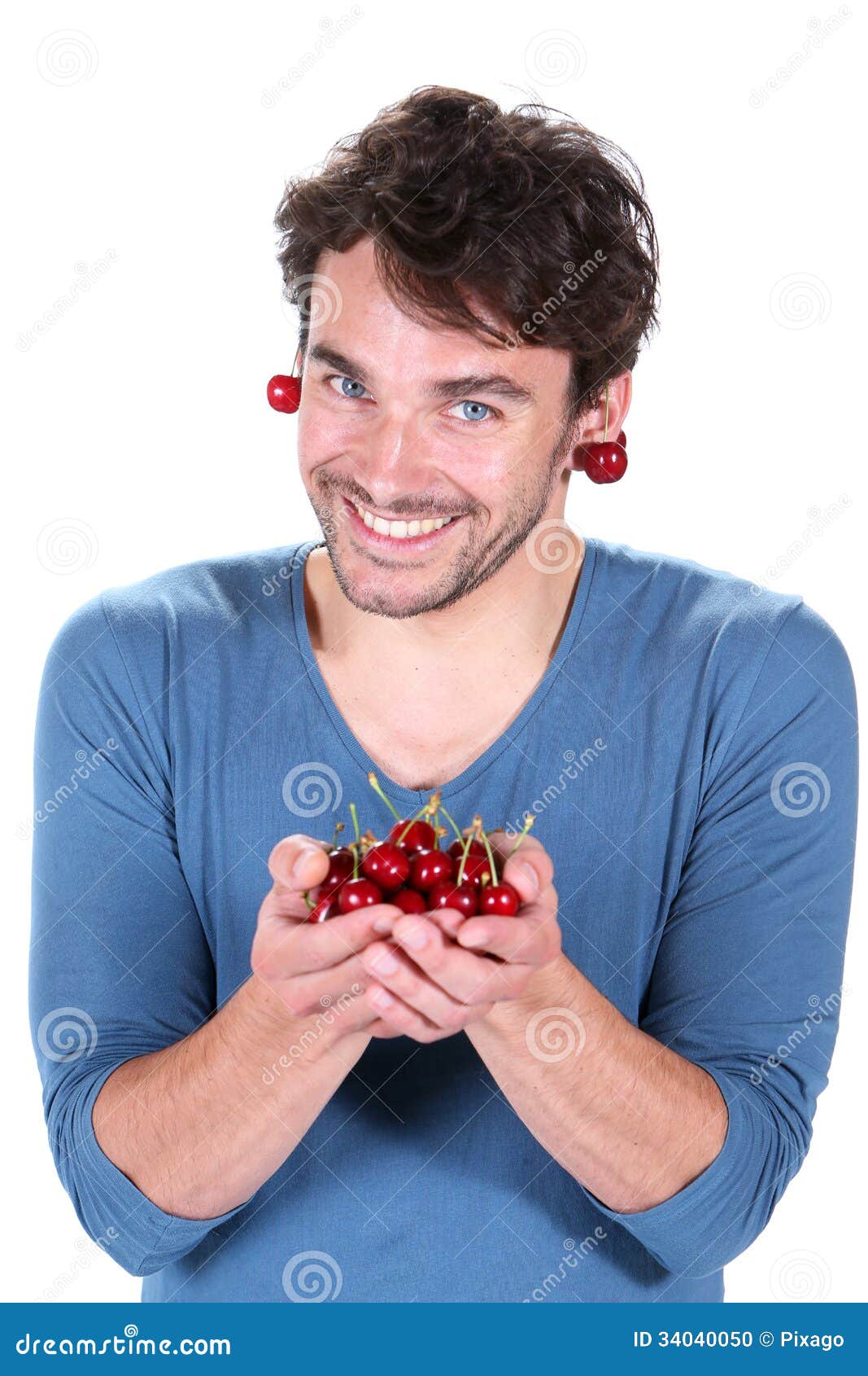 Man with cherry stock photo. Image of happy, health, kernel - 34040050