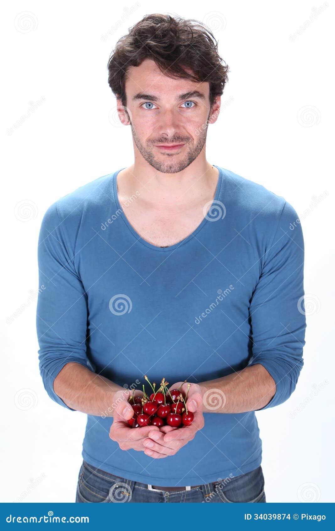 Man with cherry stock photo. Image of fresh, fragrance - 34039874