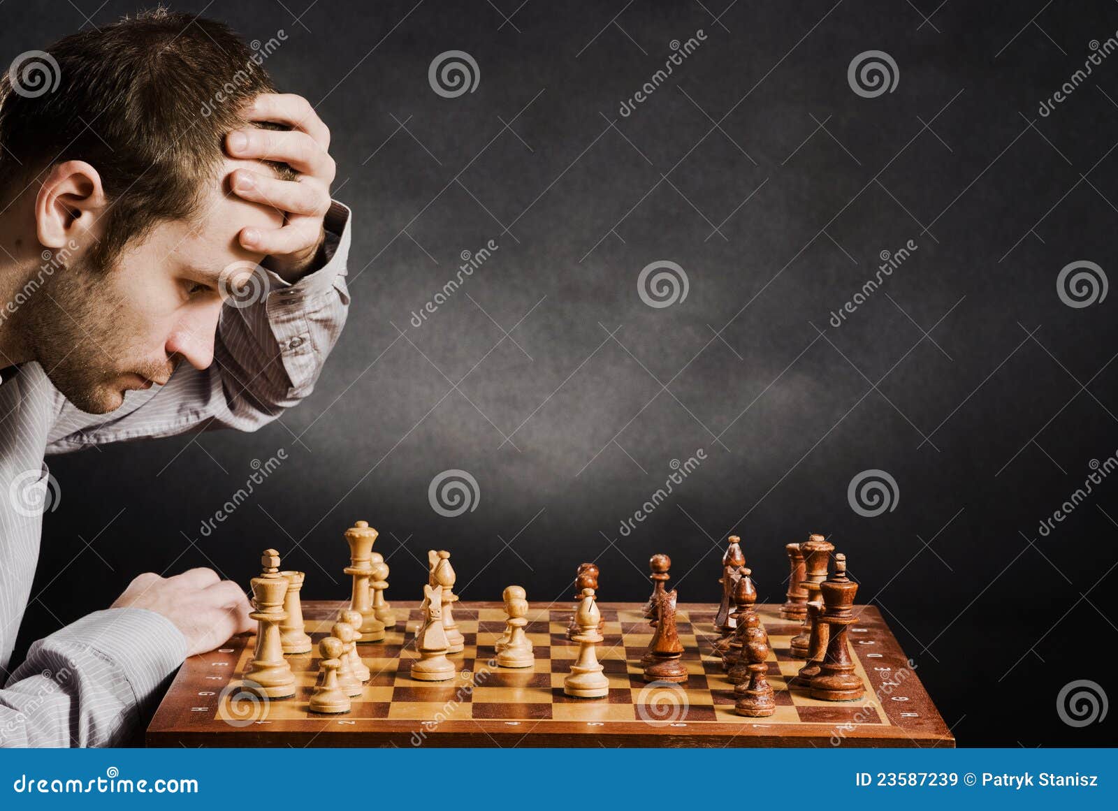 Man at chess board stock image. Image of piece, head - 23587239
