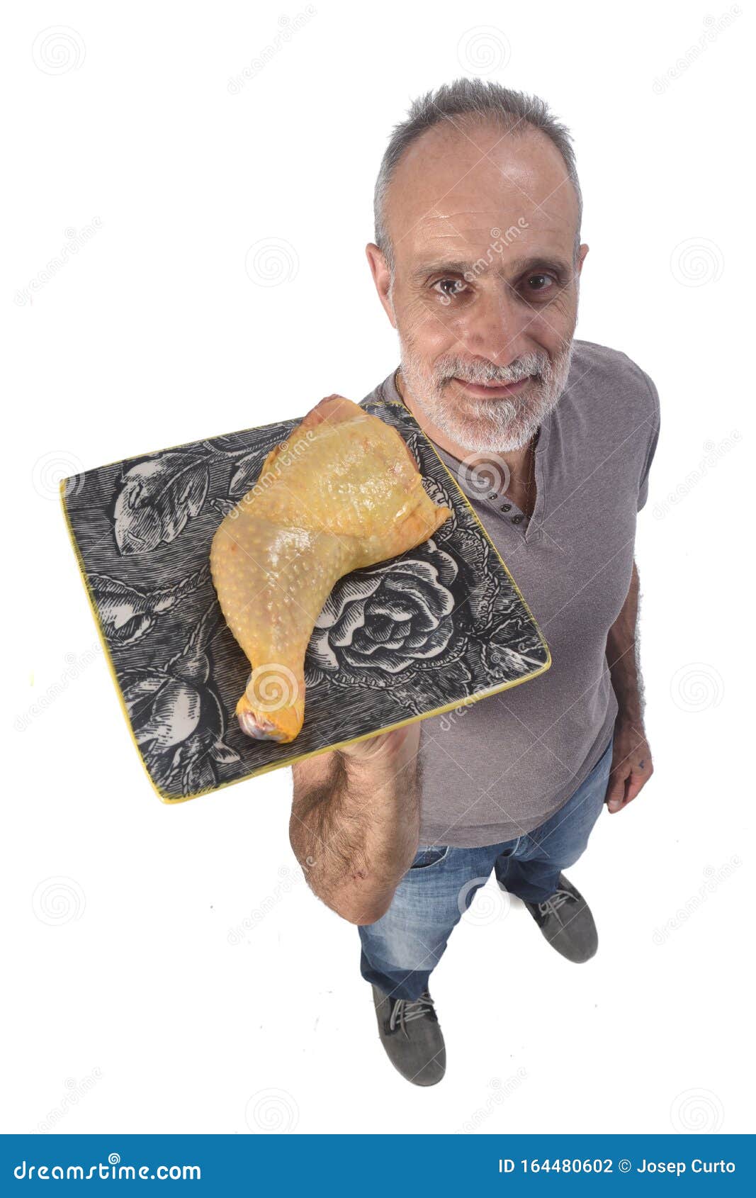 Man with Chicken Meat on White Background Stock Photo - Image of dish ...