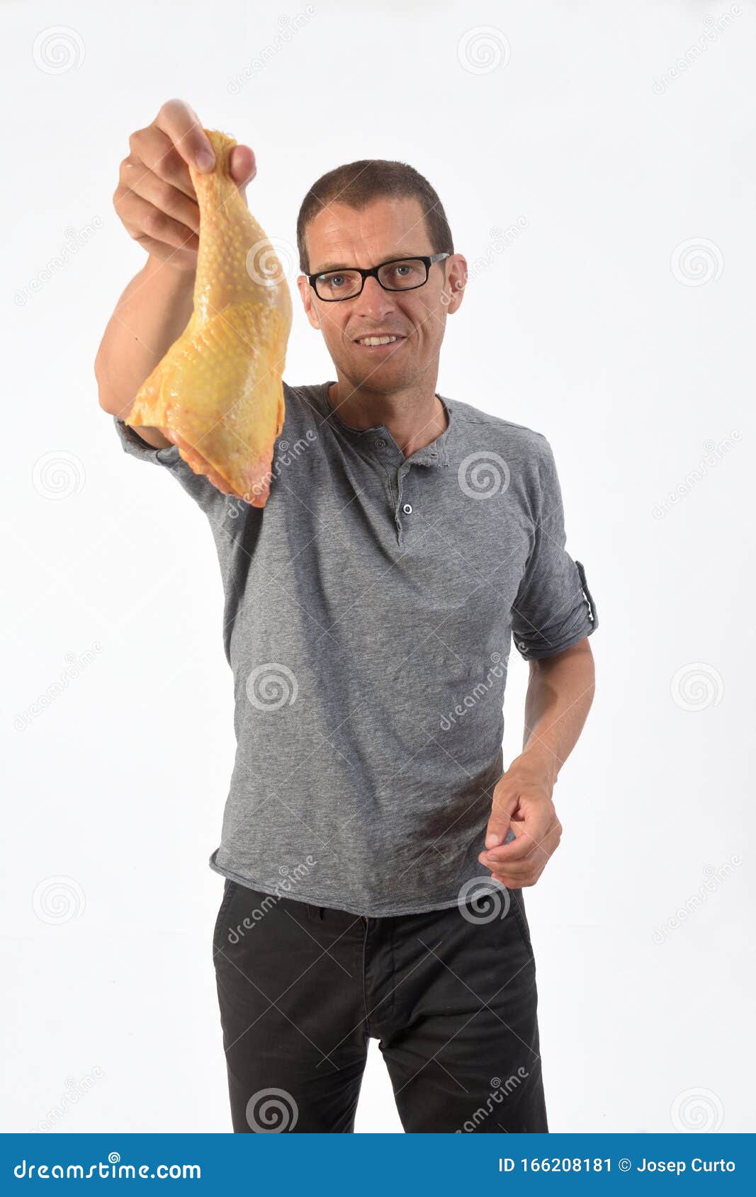 Man with Chicken Meat on White Background Stock Image - Image of care ...