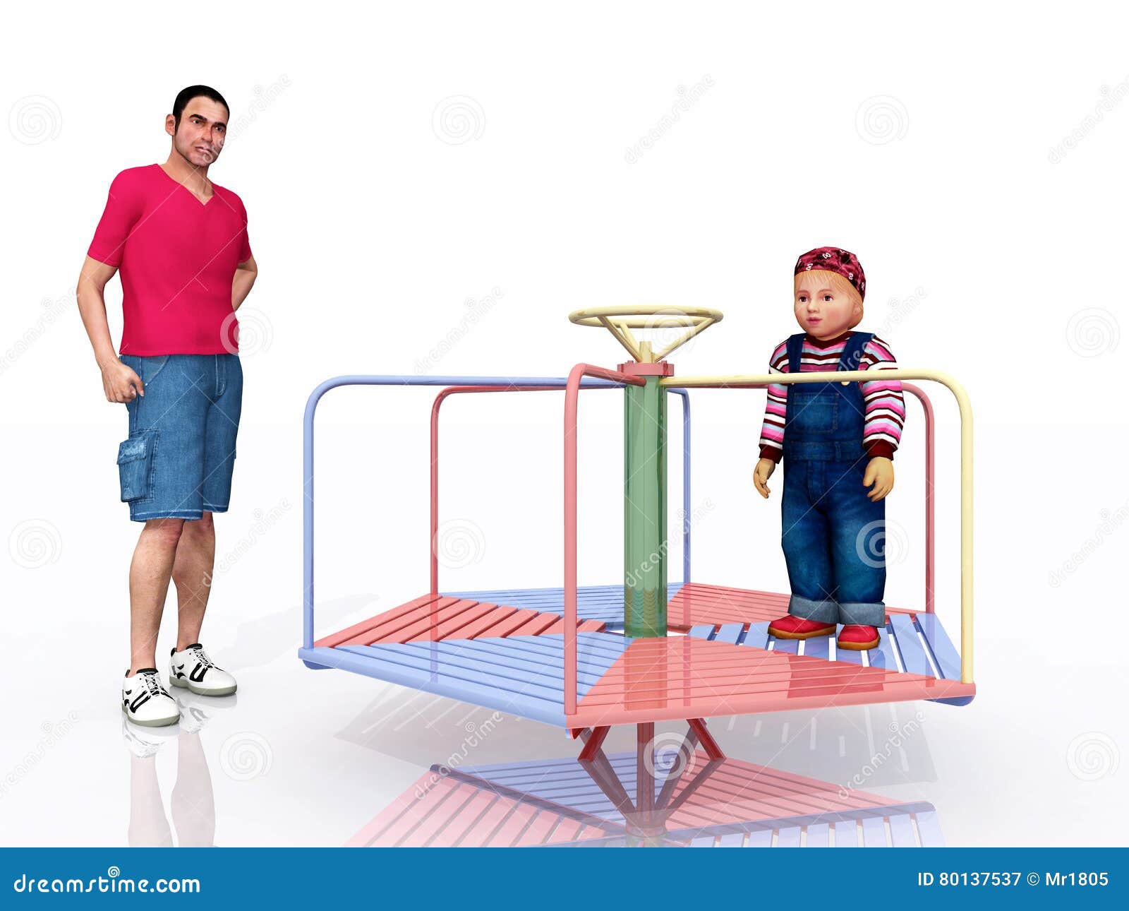 Man, Child and Playground Carousel Stock Illustration - Illustration of ...