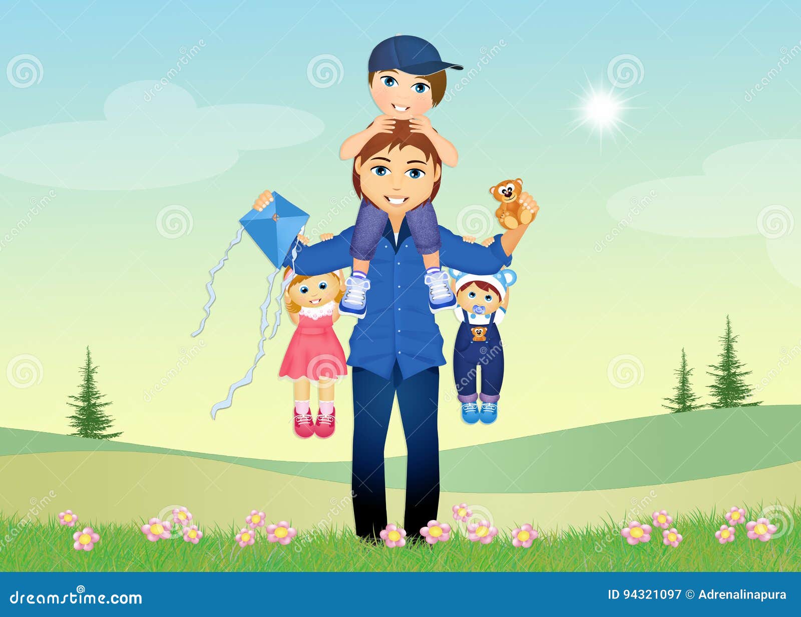Man and children family stock illustration. Illustration of male - 94321097