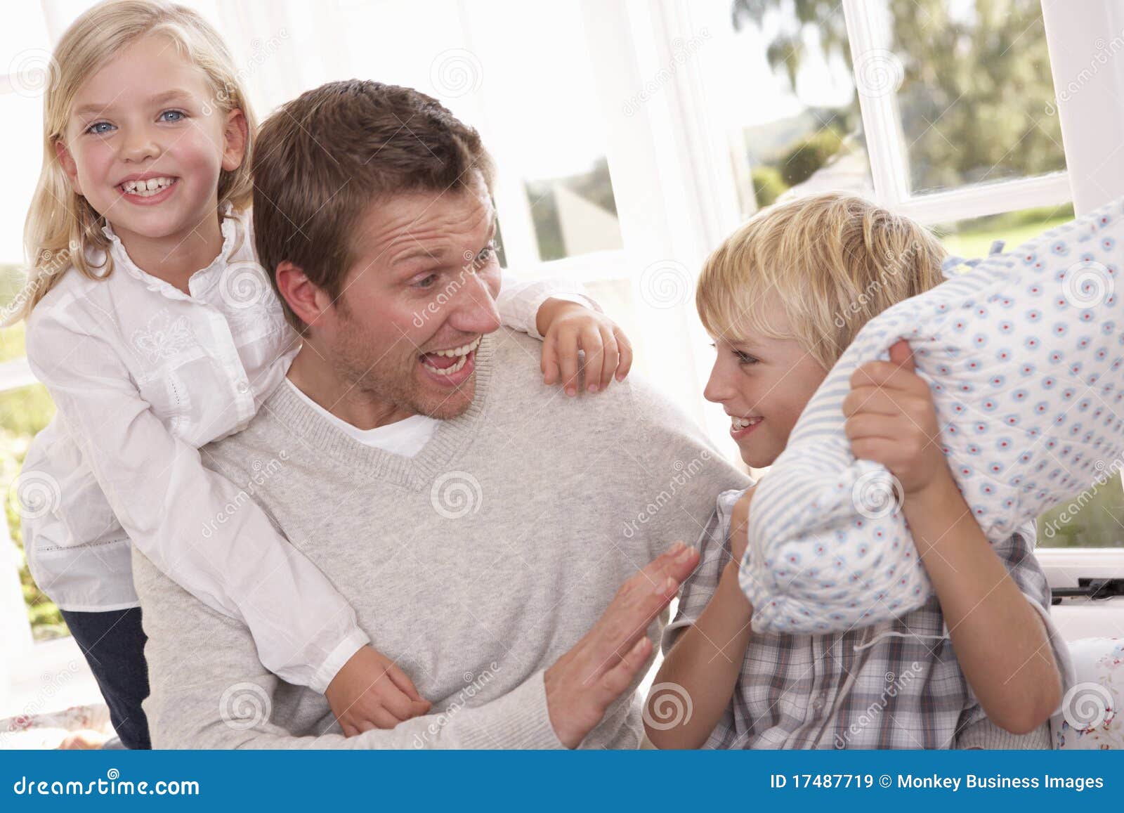 Man and Children Play Together Stock Image - Image of seven, happy ...
