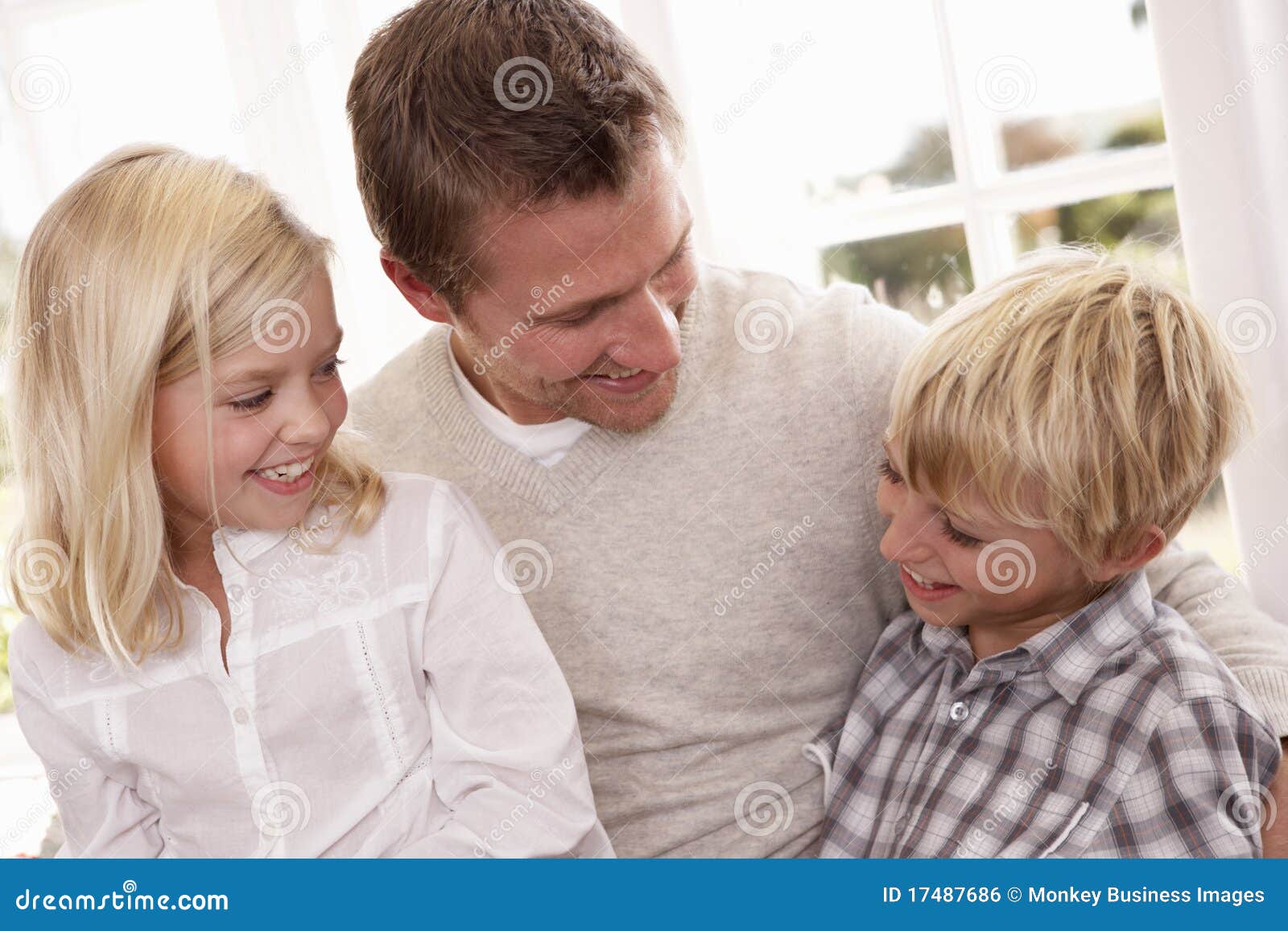 Man and Children Pose in Studio Stock Photo - Image of happiness ...