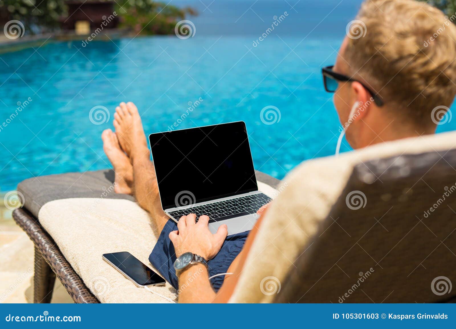 Man Chilling by the Pool and Using Laptop Computer Stock Image - Image ... Man Chilling by the Pool and Using Laptop Computer Stock Image - Image ...