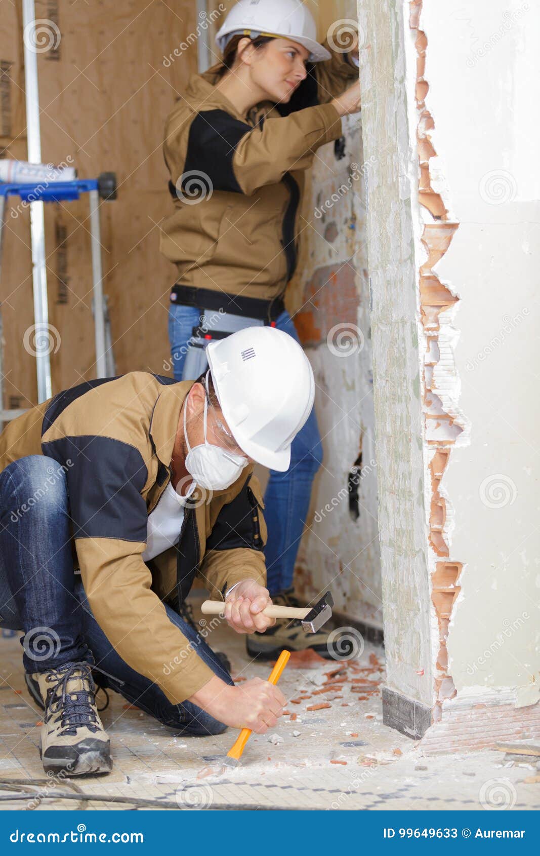 Man with Chisel Breaking Plaster Stock Image - Image of employee, hand ...