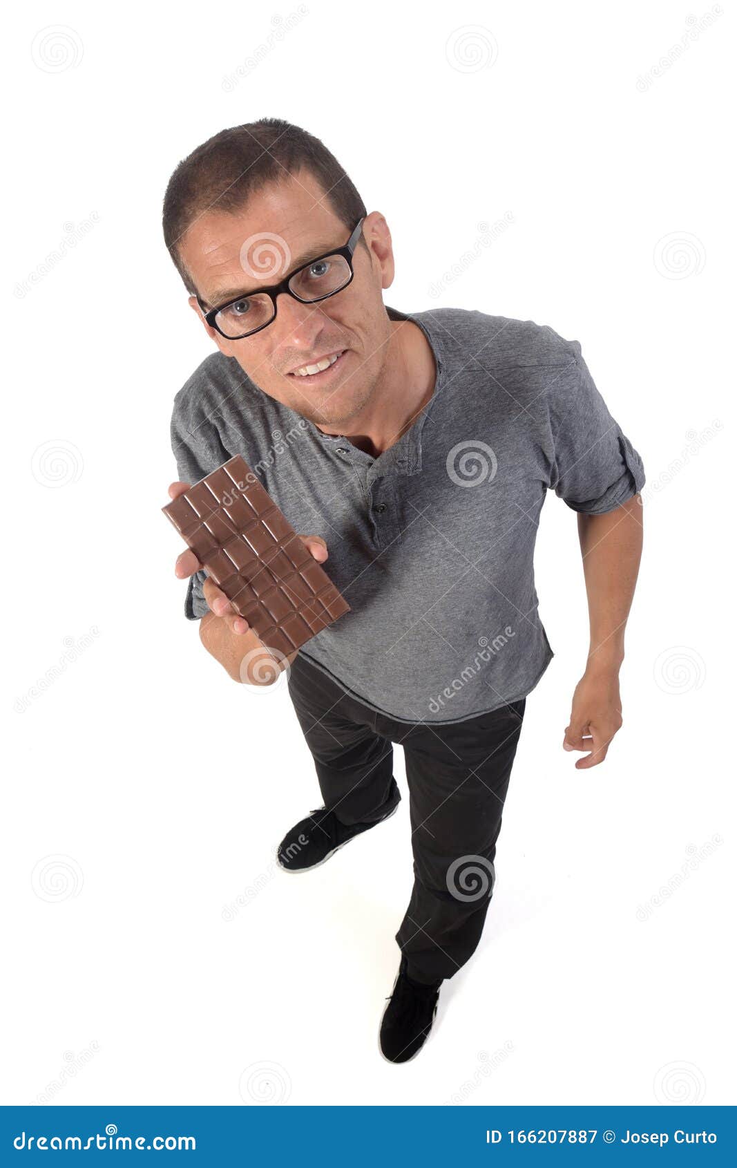 Man with Chocolate Bar on White Background Stock Image - Image of ...