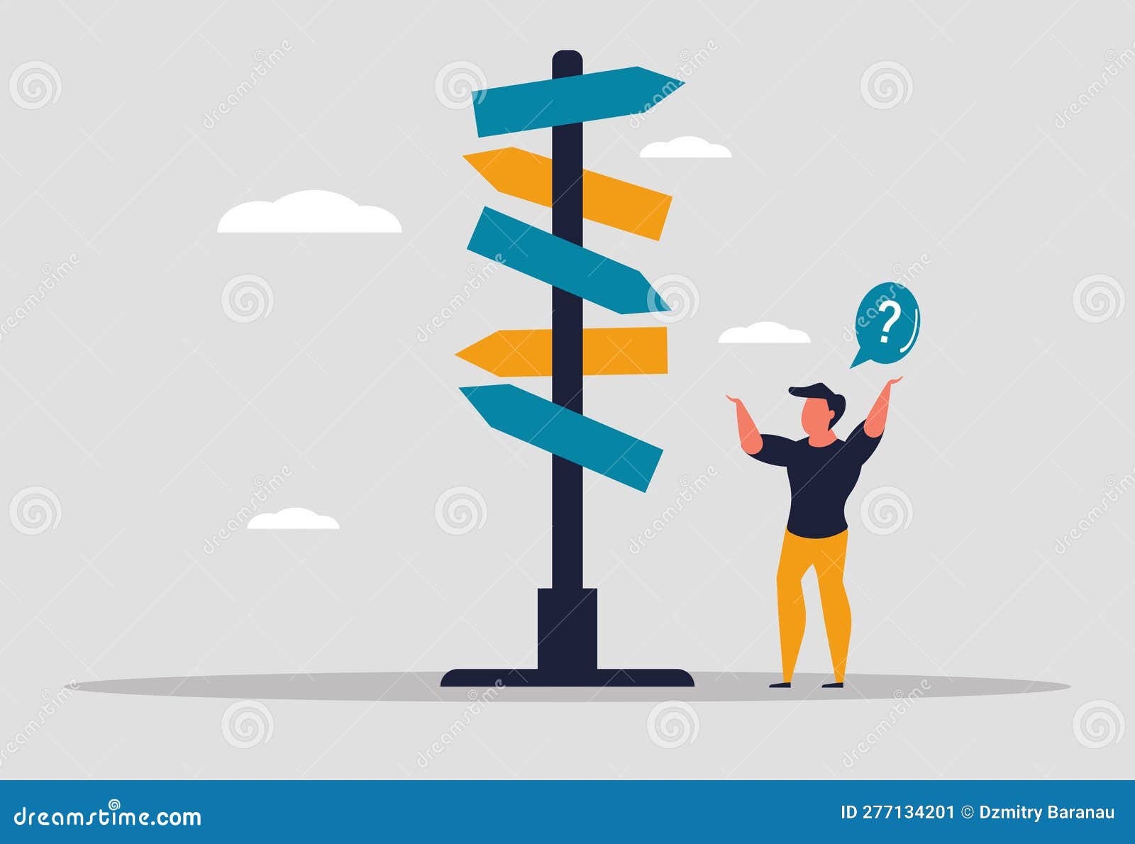 3d Man Solves The Difficult Problem Of Choice On Different Arrows Stock ...