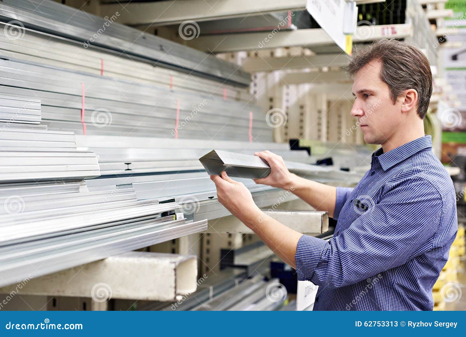 Man Chooses Metal Profile for Construction Stock Image - Image of ...