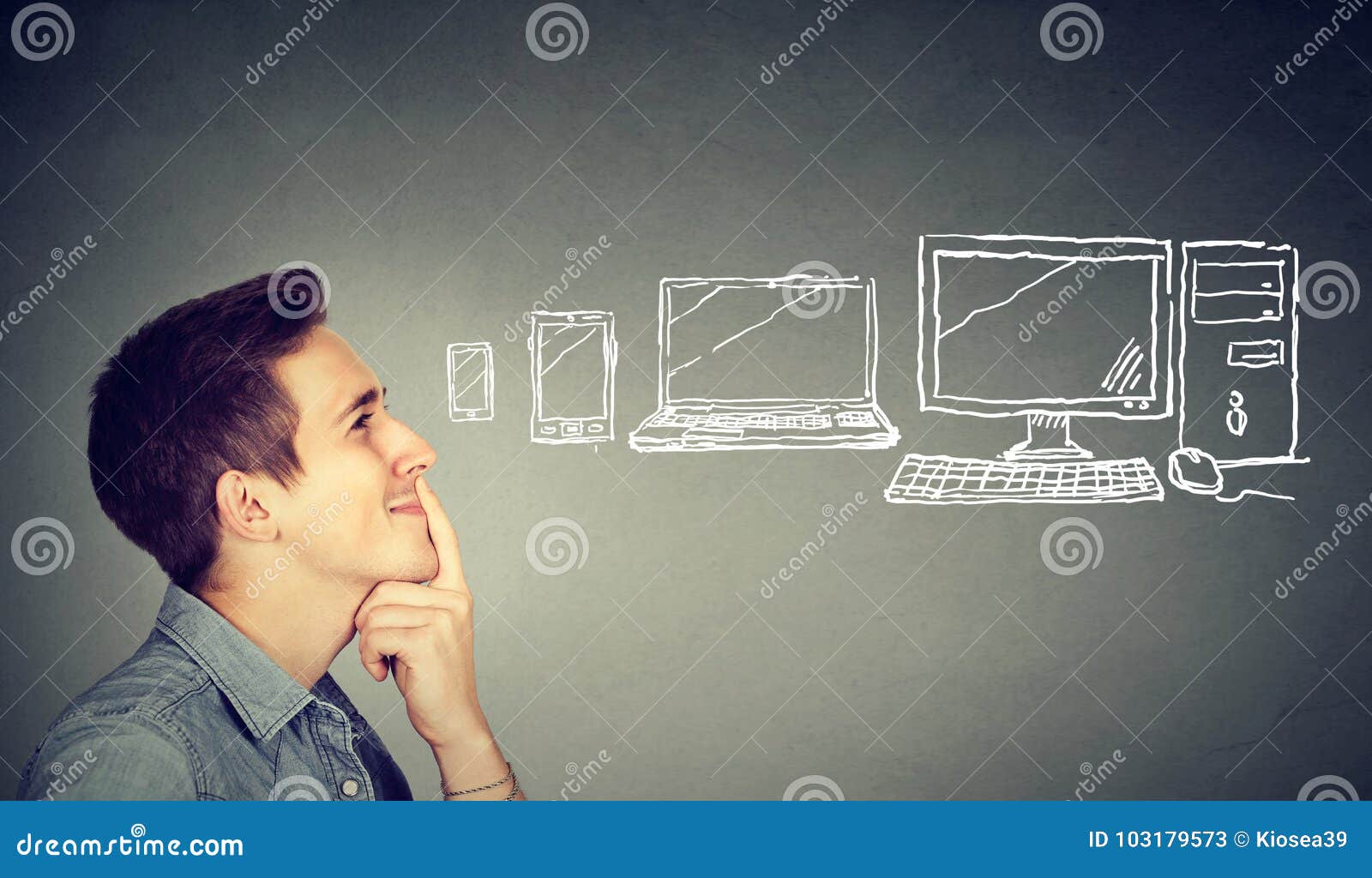 Man Choosing a Communication Gadget Stock Image - Image of consumer ...