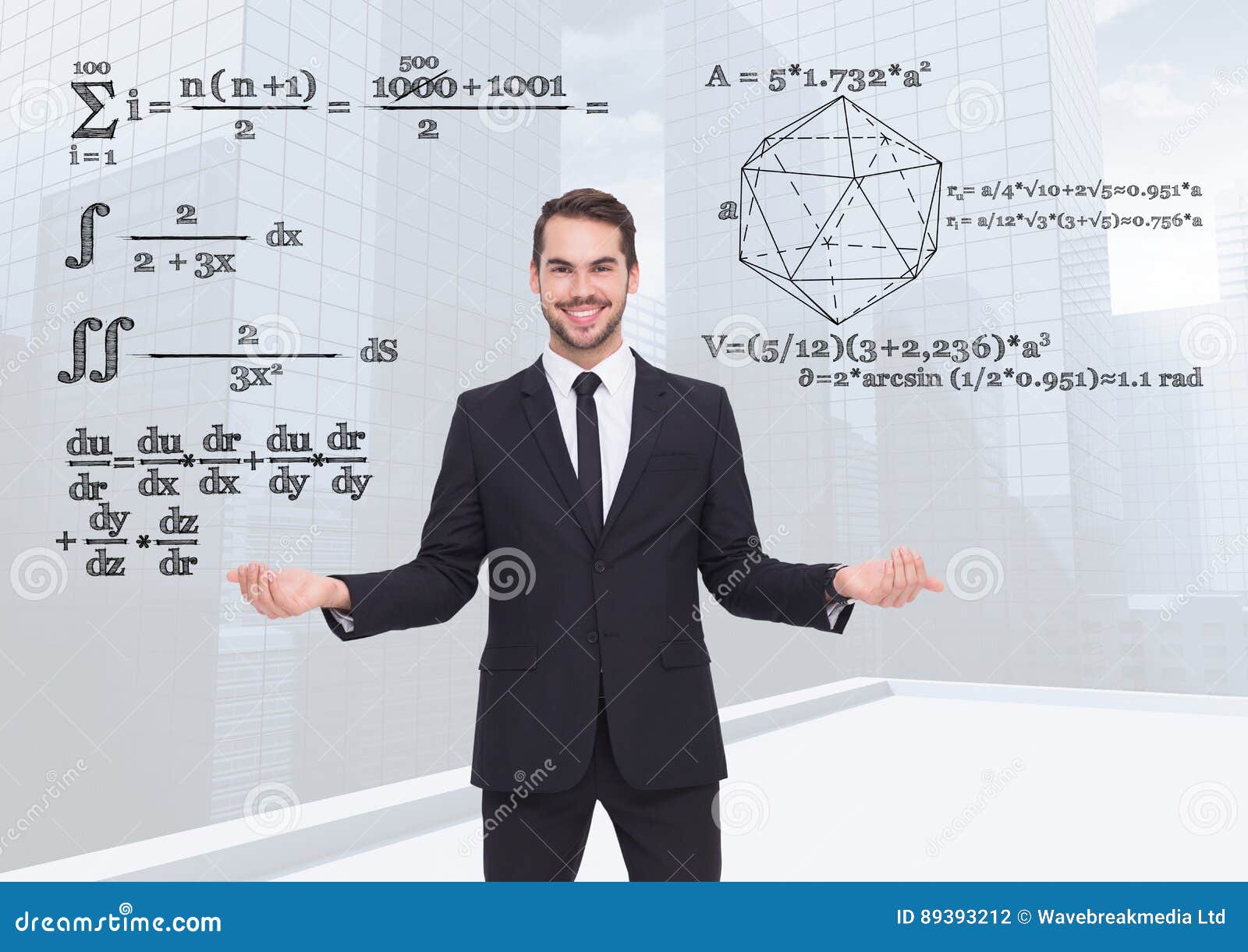 Man Choosing or Deciding Math Equations with Open Palm Hands Stock ...