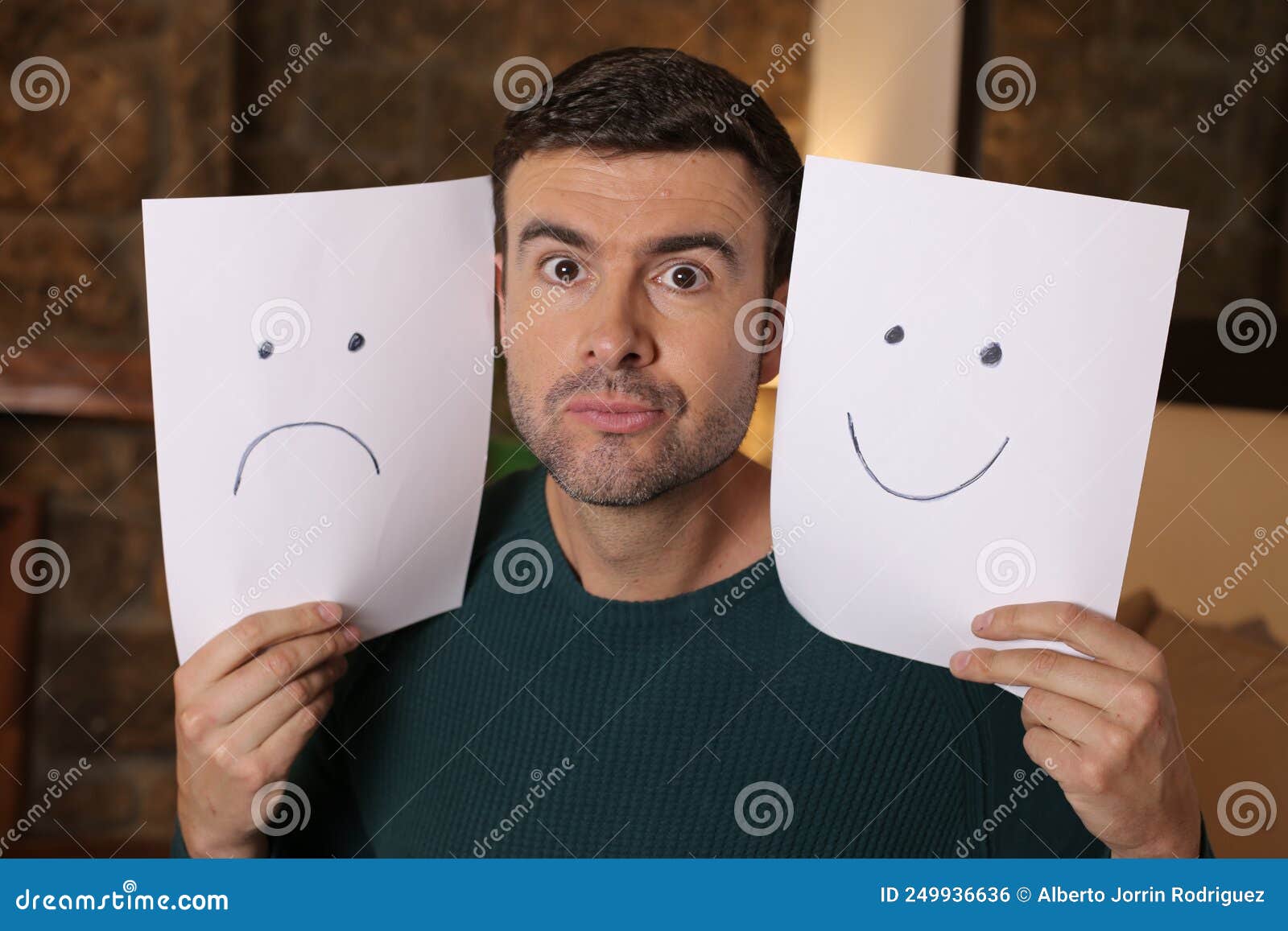 Man Choosing His Current Mood Stock Photo - Image of cheerful ...