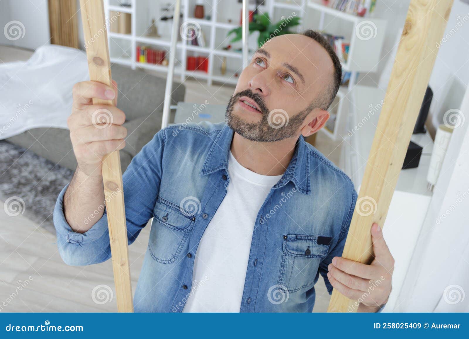 Man Choosing Sawn Lumber at Home Stock Image - Image of doityourself ...