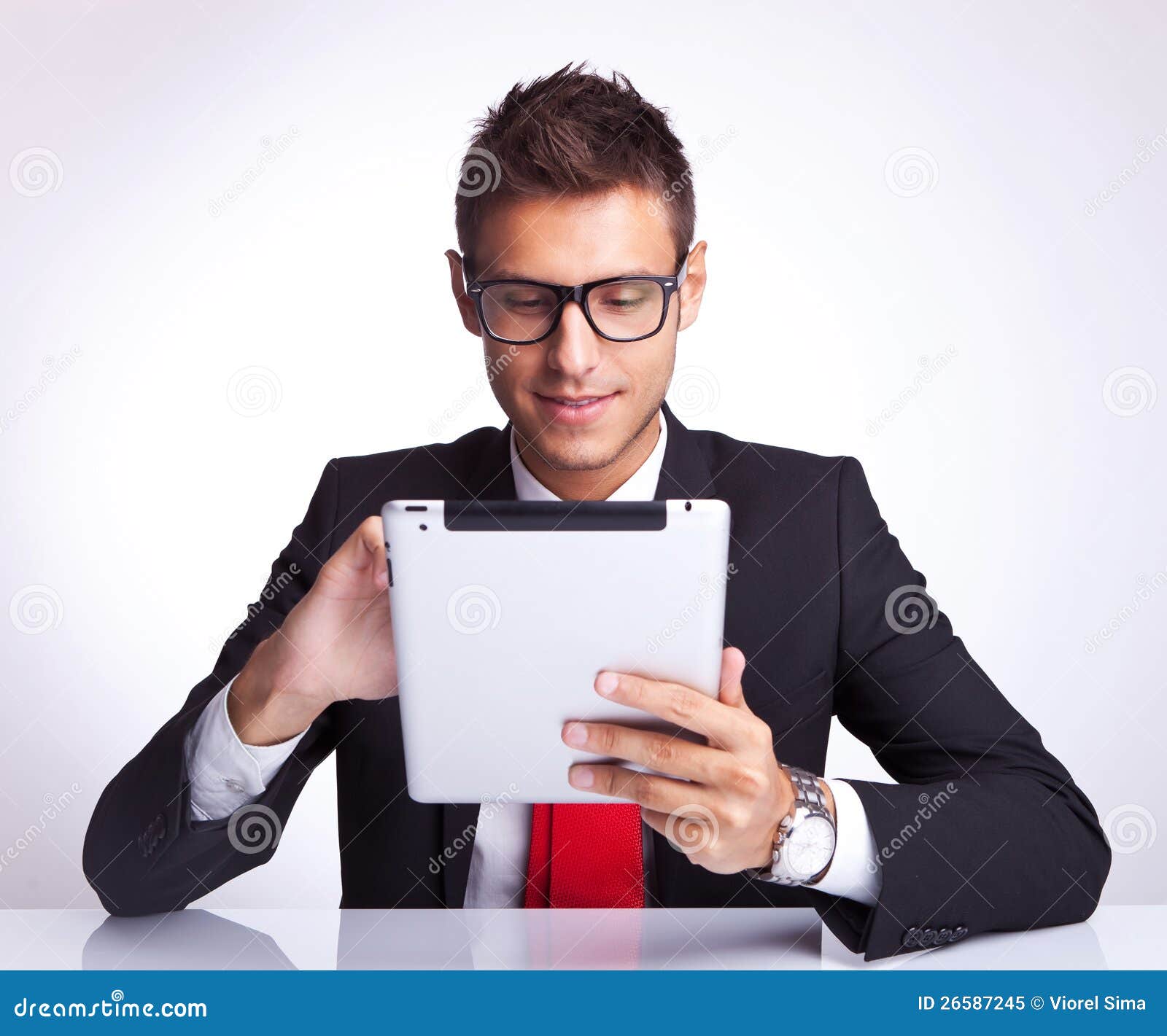Man Choosing Something on His Pad by Tapping Stock Image - Image of ...