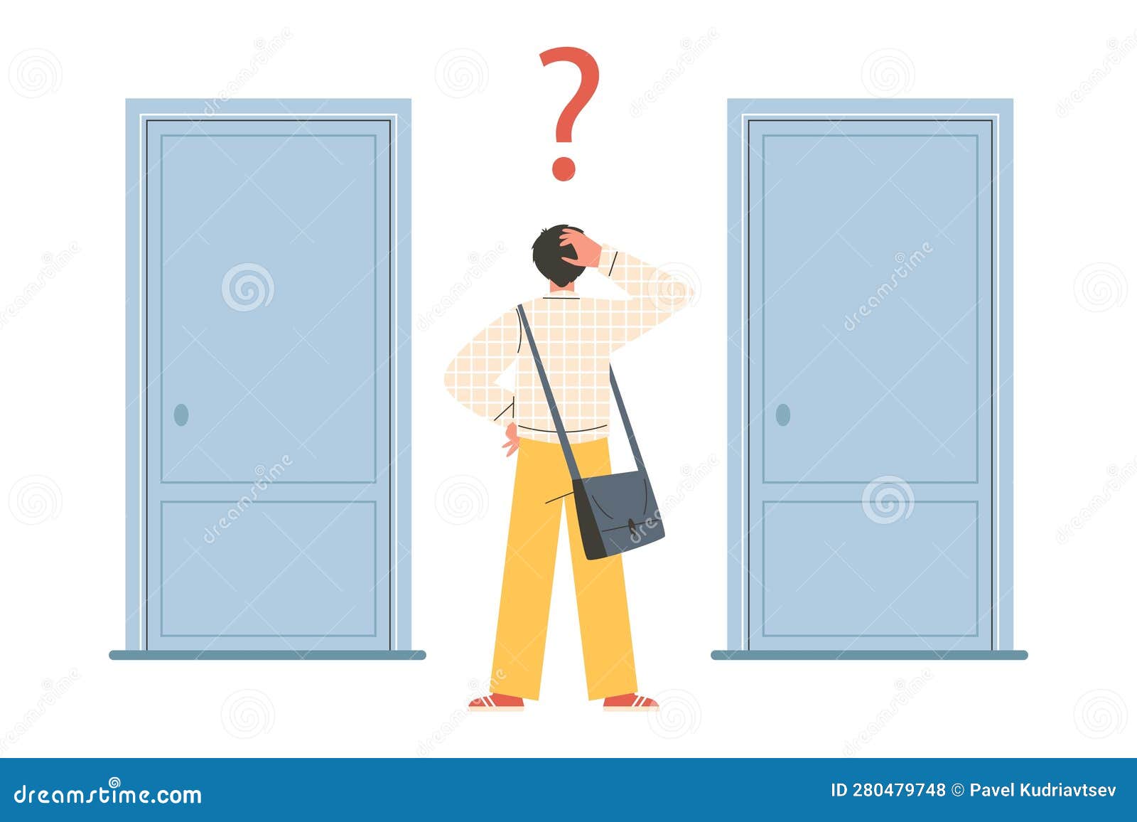 Man Choosing between Two Doors, Flat Vector Illustration Isolated on ...