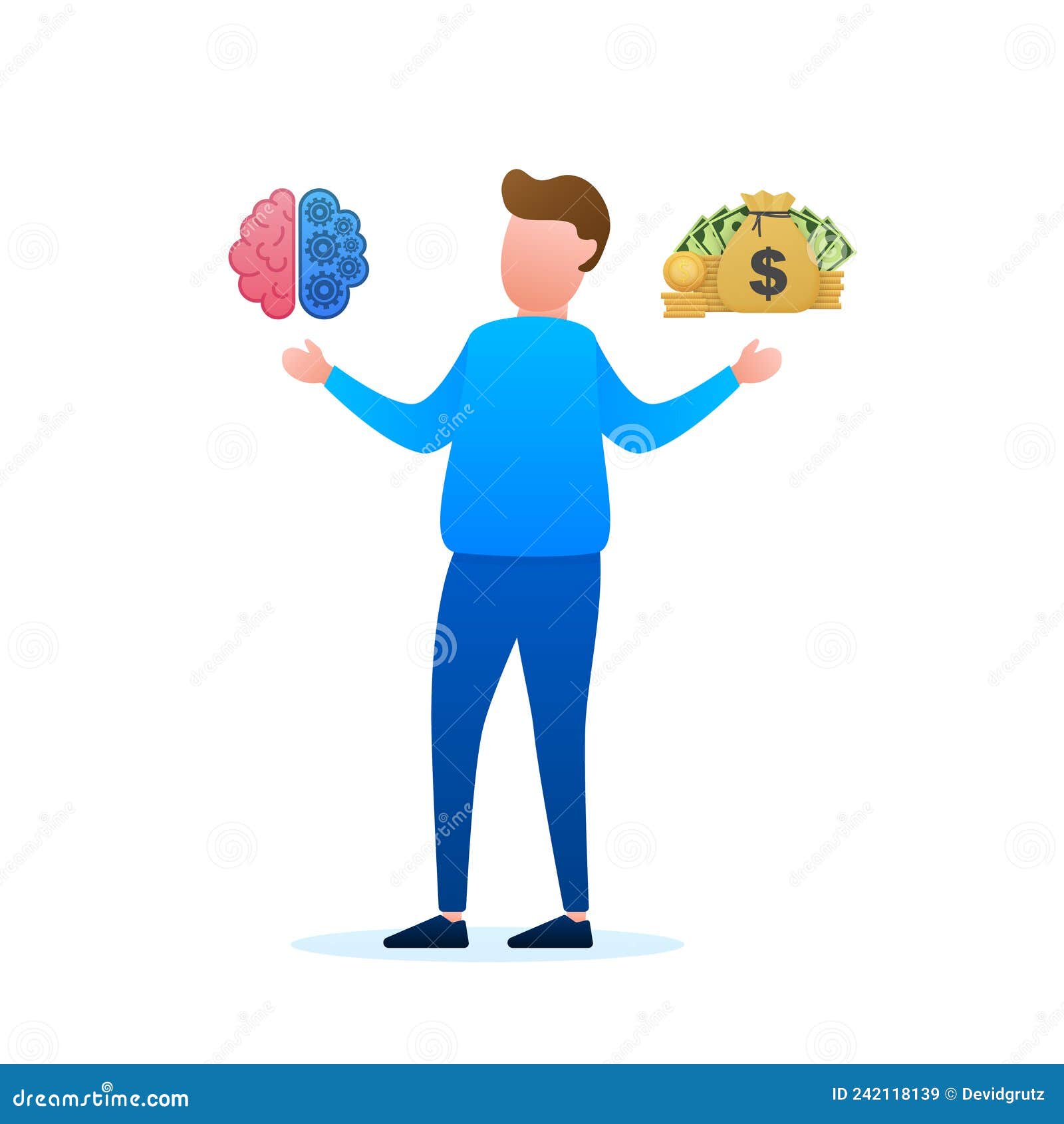 Man Choosing between Two Options Brainwork and Money. Vector Stock ...