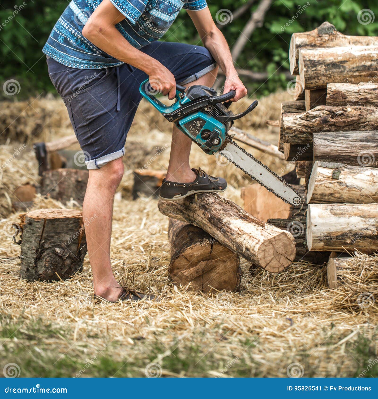 Man Chopping Wood with a Chainsaw Stock Image - Image of kindlefire ...