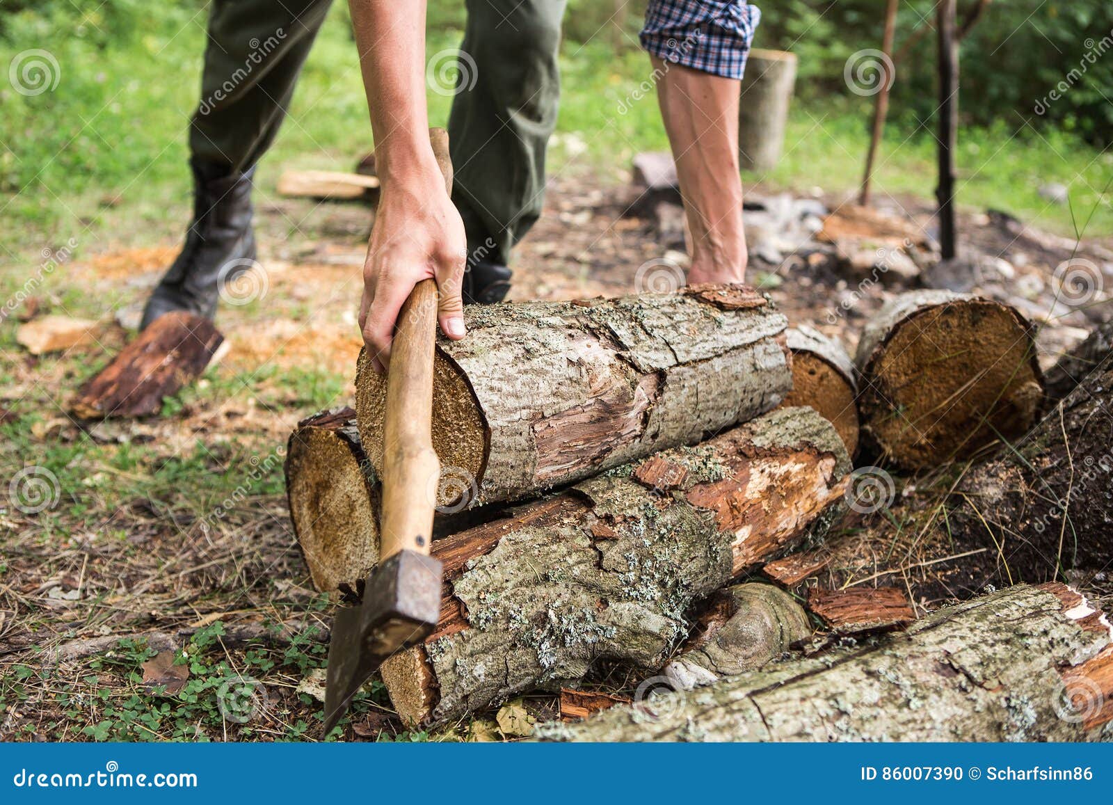 Man Chopping Wood in the Forest. Stock Photo - Image of shirt, worker ...