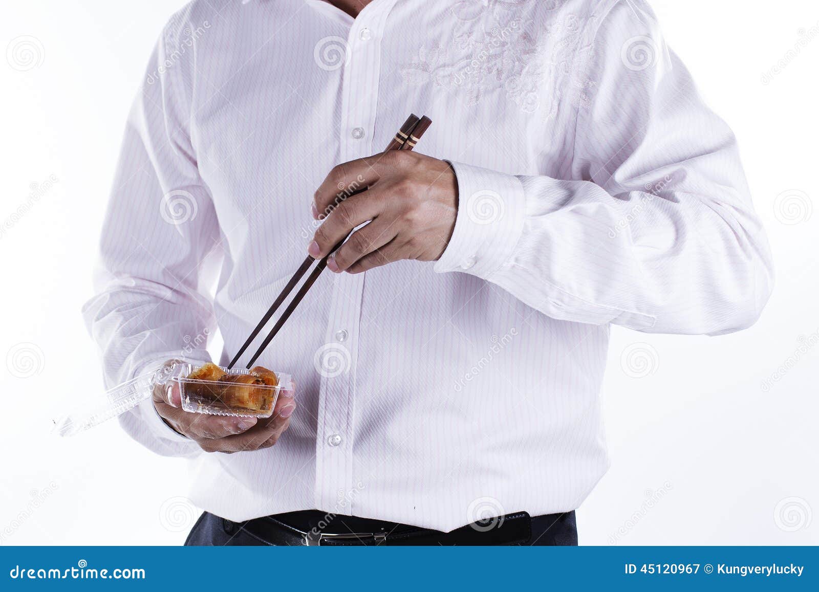 Man with Chopsticks Eat Egg Springroll Stock Image - Image of crispy ...