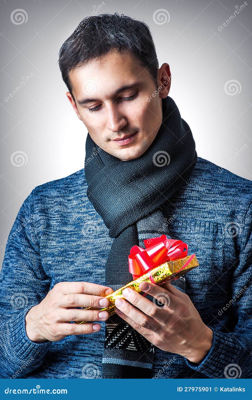 Man with Christmas Gift Box Stock Image - Image of attractive, present ...