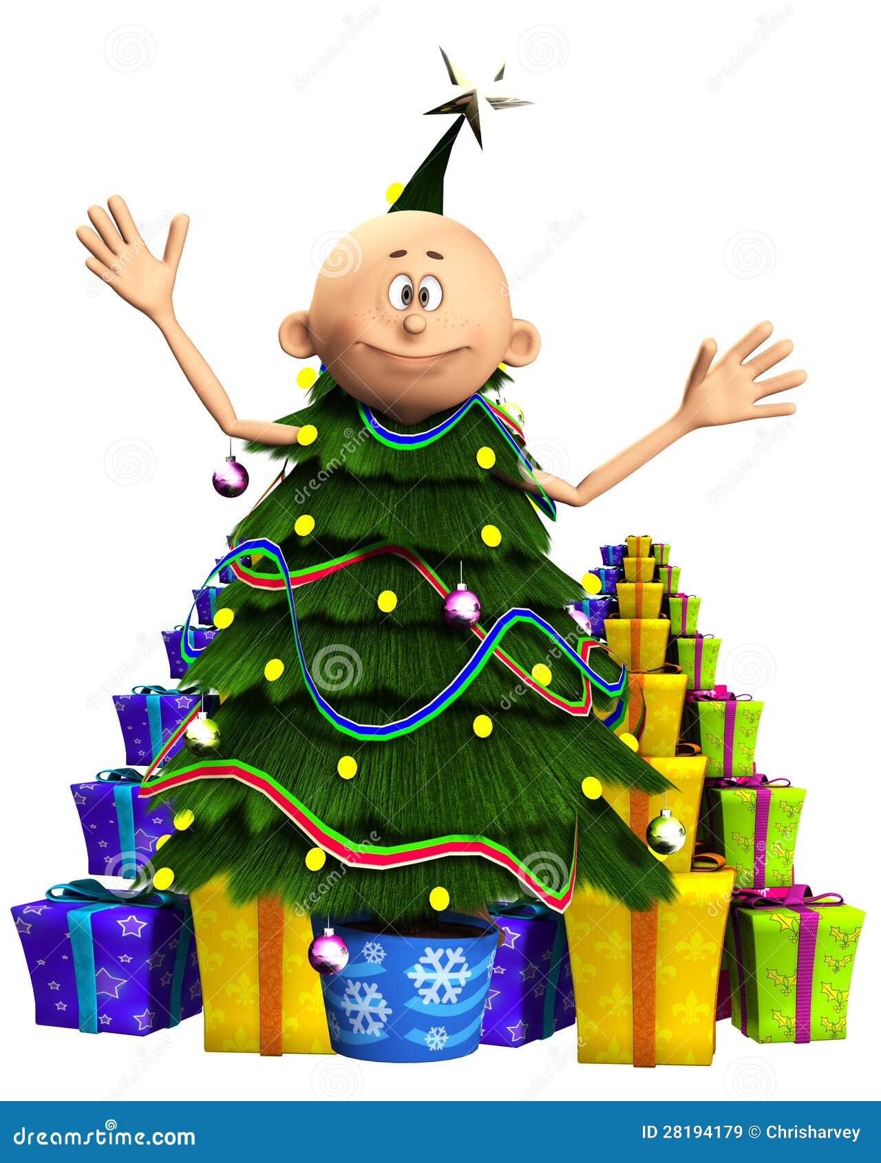 Man in Christmas Tree and Gifts Stock Illustration - Illustration of ...