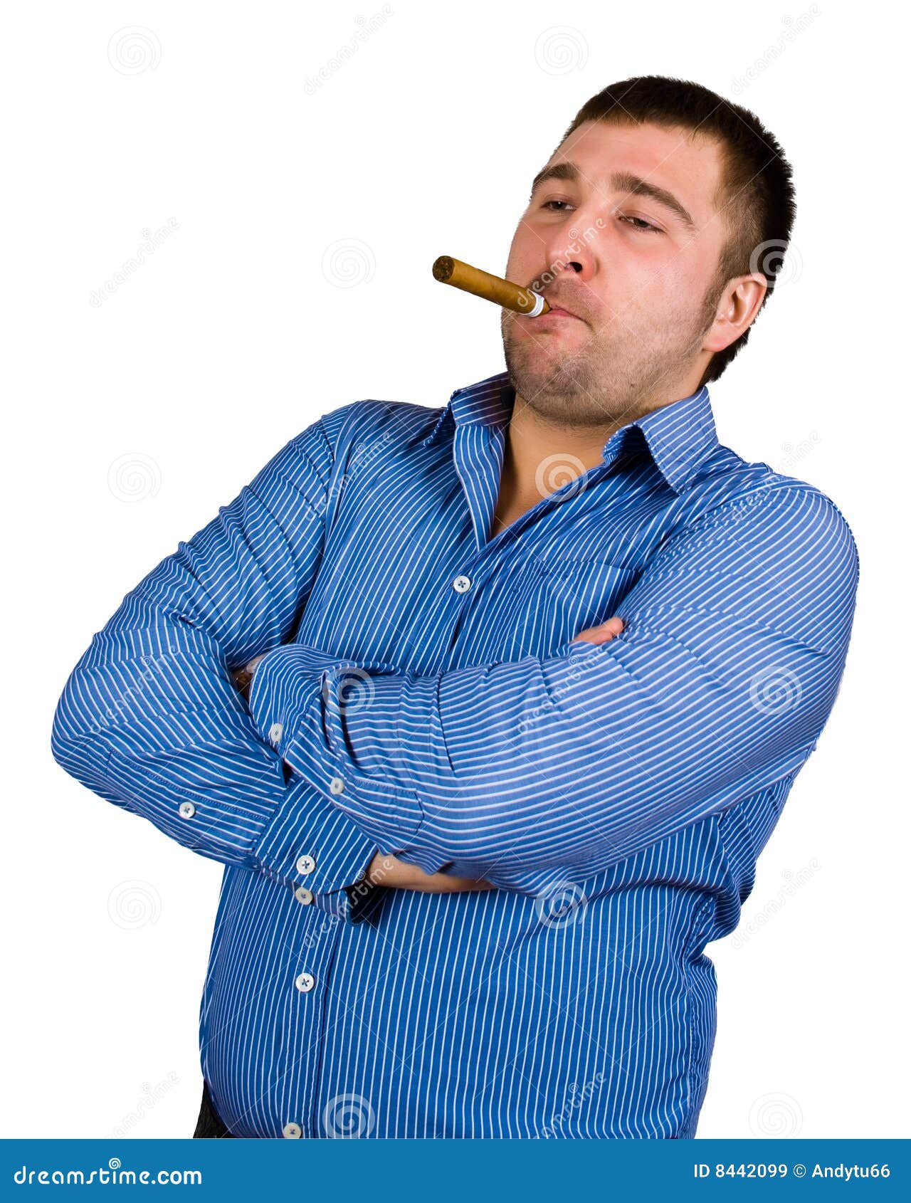 Man with cigar stock image. Image of fold, blue, arms - 8442099