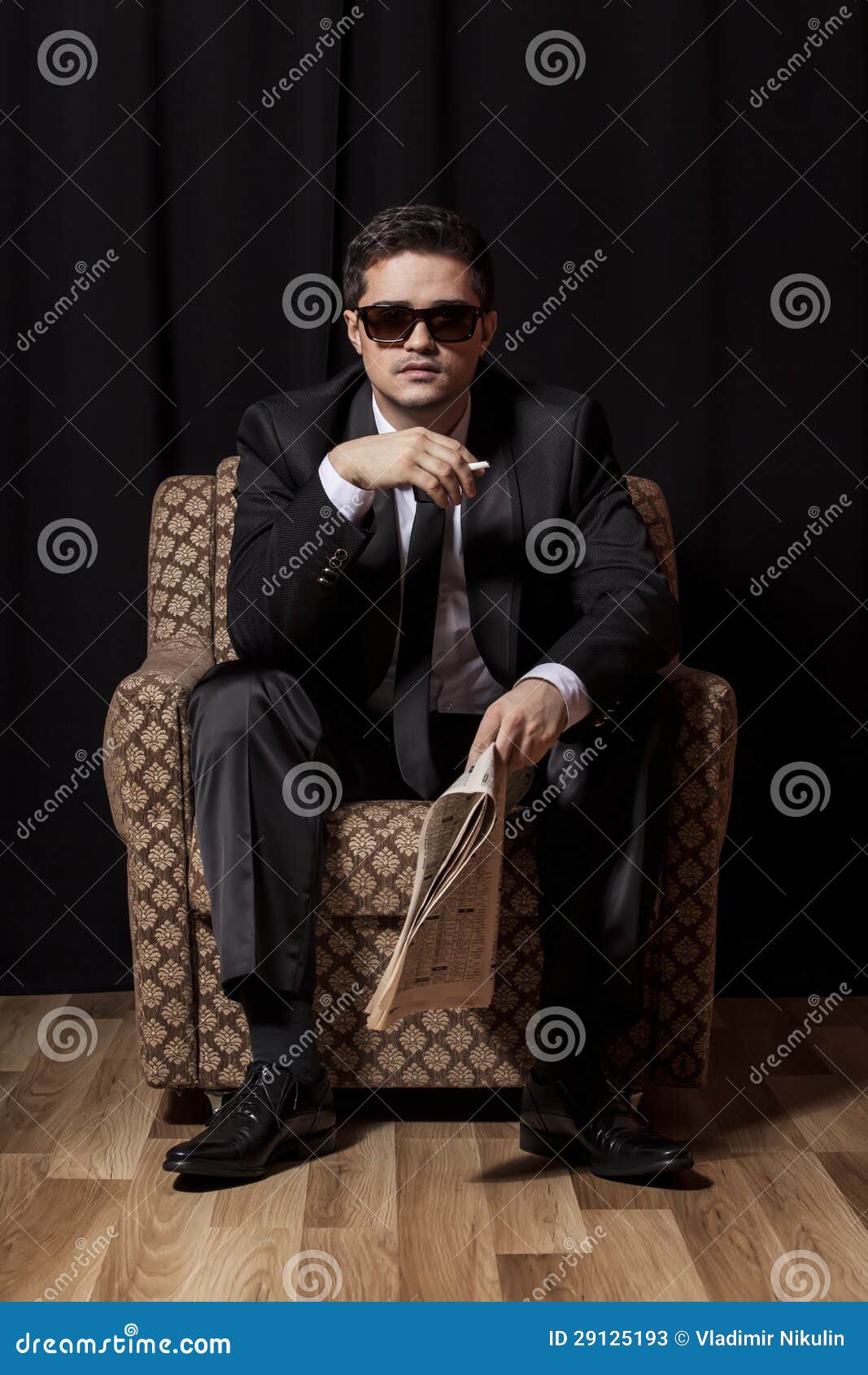 Man with Cigarette Sitting in Vintage Armchair Stock Image - Image of ...
