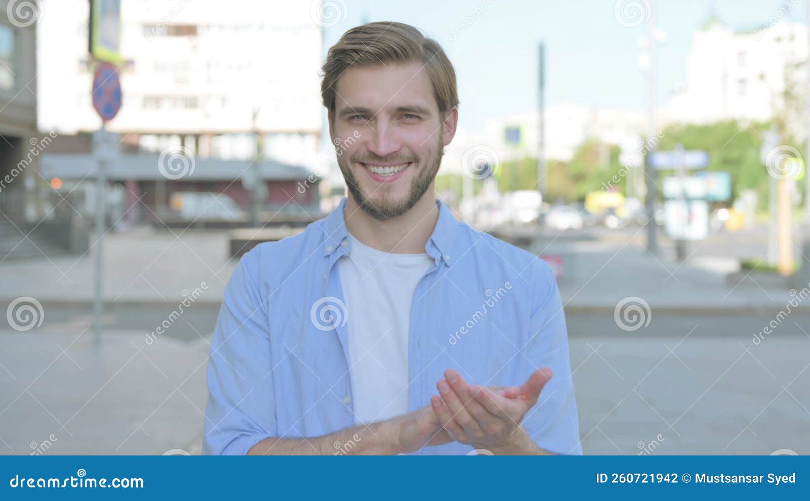 Young Man Clapping in Appreciation Outdoor Stock Photo - Image of ...