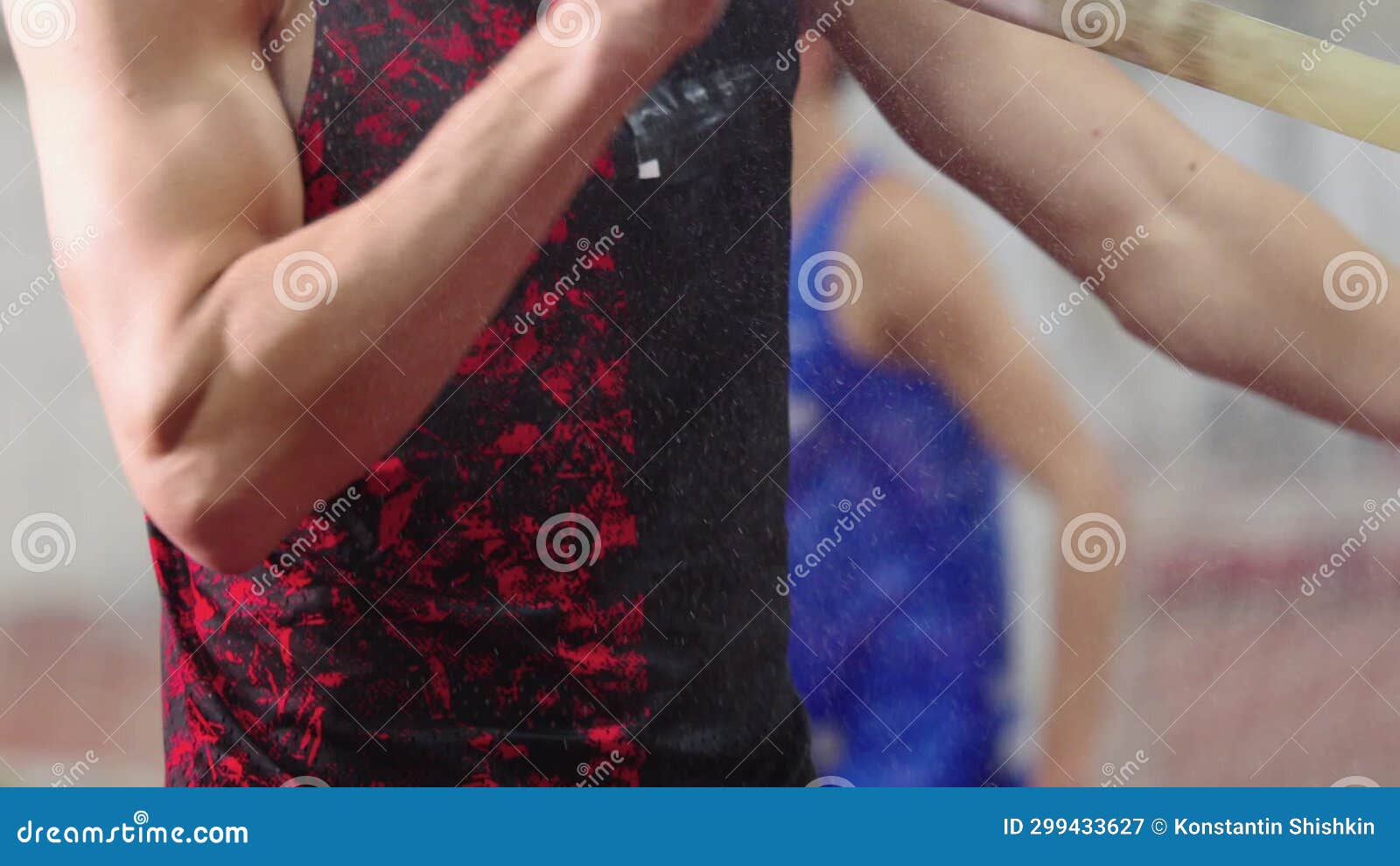 Man Claps Hands and Use Athletic Chalk and Ready for Pole Vaulting ...