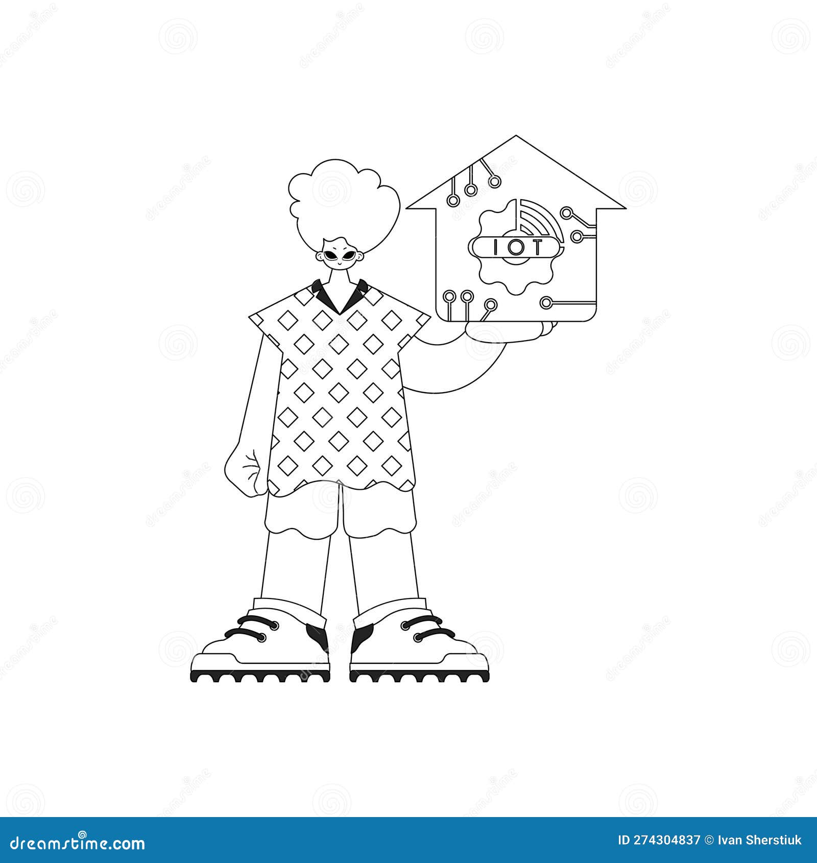 Man Clasping IoT Insignia in Vector Linear Design Stock Vector ...