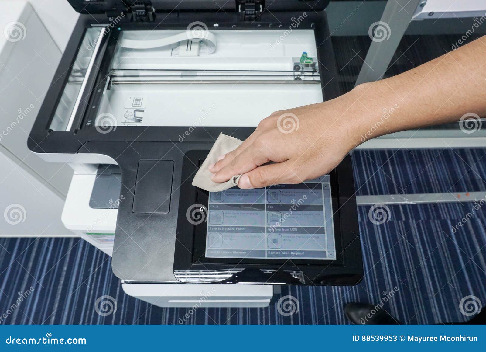Man Clean Touch Screen of Office Printer Stock Image - Image of plate ...